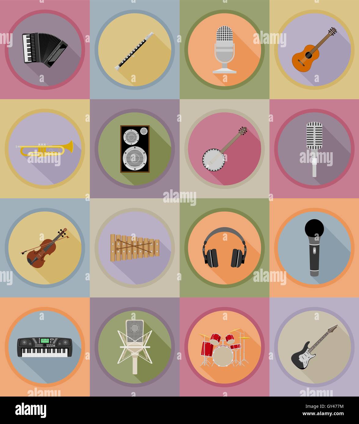 music items and equipment flat icons vector illustration isolated on ...