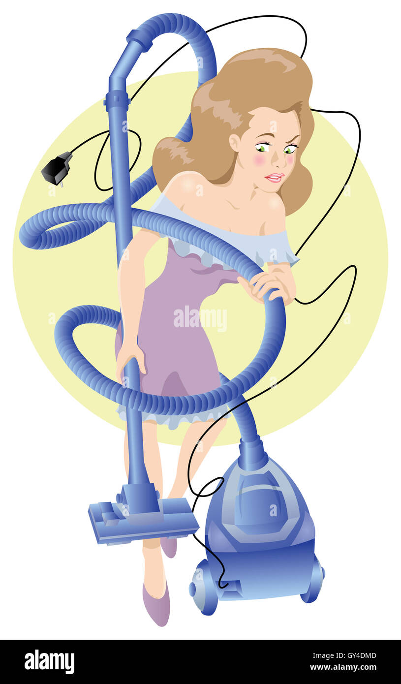 Cleaning girl with a hoover Stock Photo - Alamy