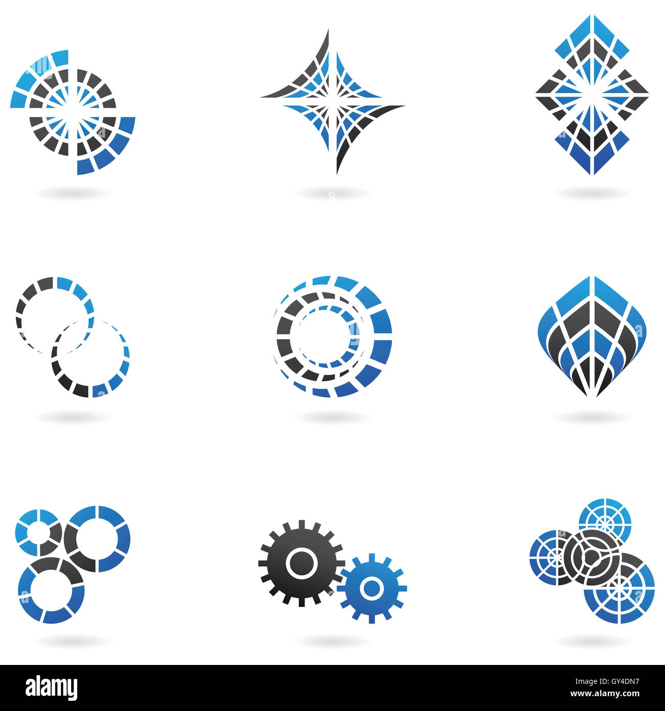 Blue cog icons (set of 9) isolated on a white background Stock Photo ...