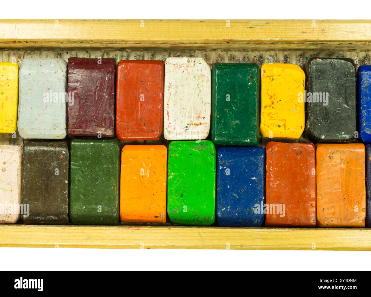 Colorful wax crayon in a wood box Stock Photo - Alamy