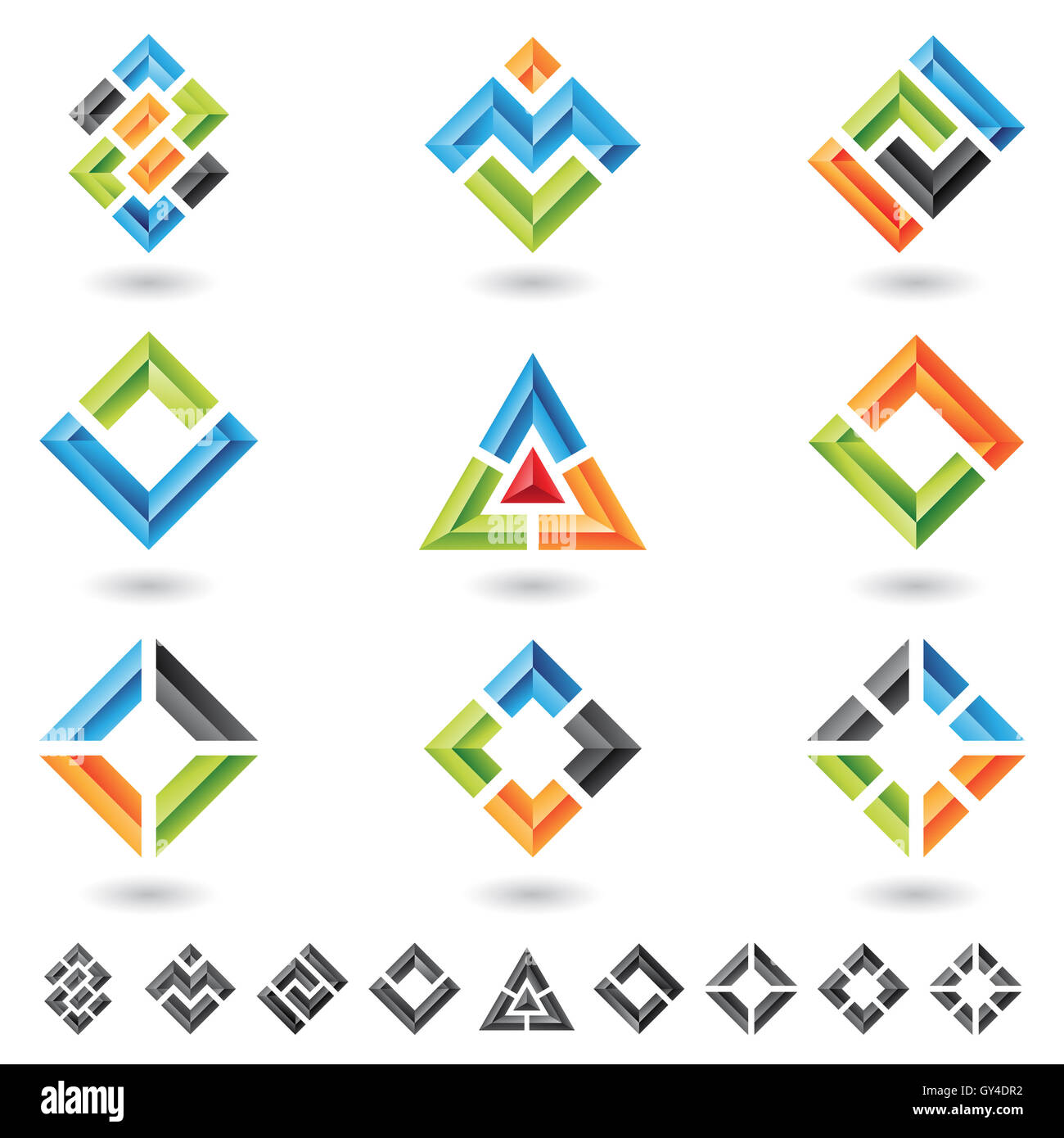 3d squares, rectangles, triangles and various geometrical shapes Stock ...