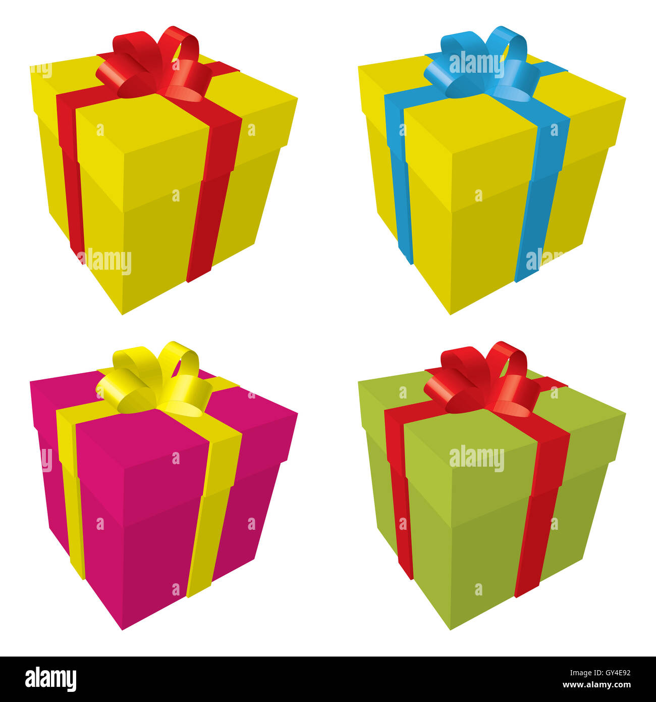 4 Gift Boxes isolated on white Stock Photo - Alamy