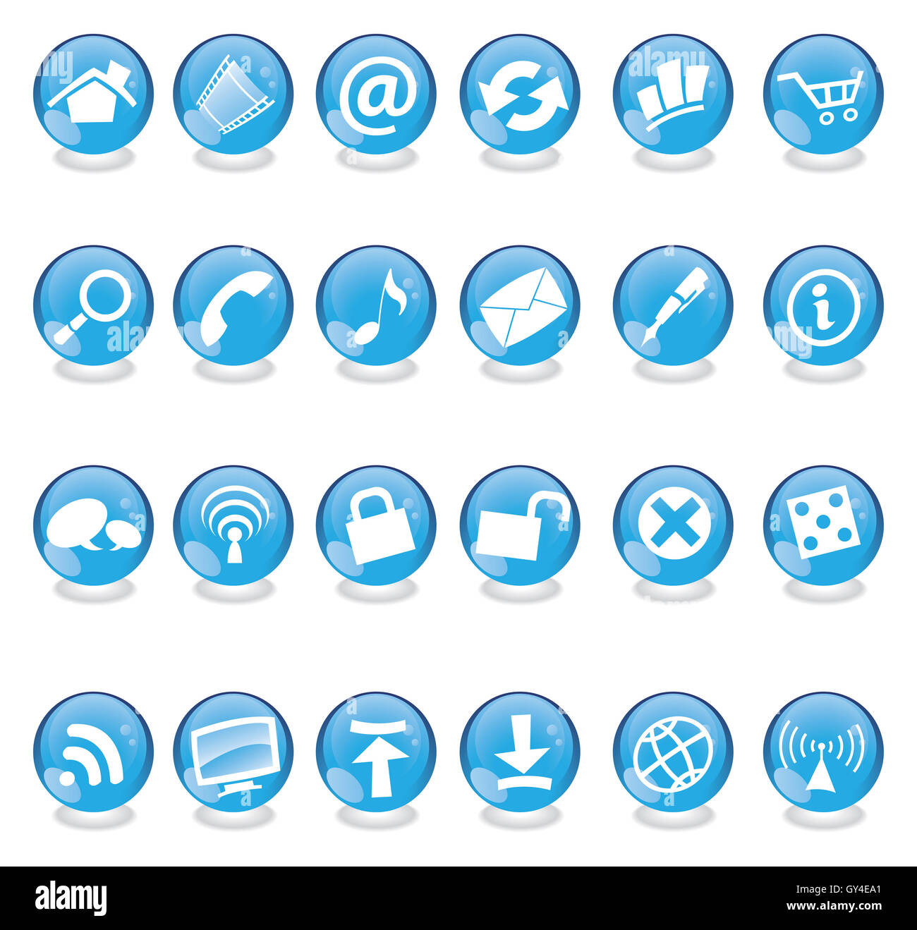vector illustration of blue glass web icons isolated Stock Photo - Alamy