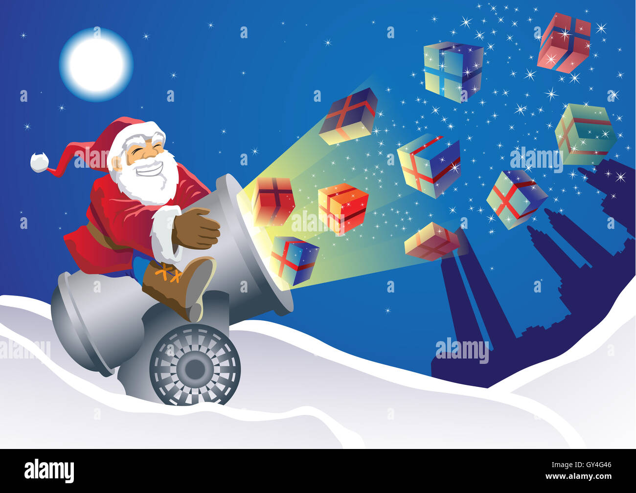 Santa Gift Launcher delivering the gifts in an unusual way Stock Photo ...