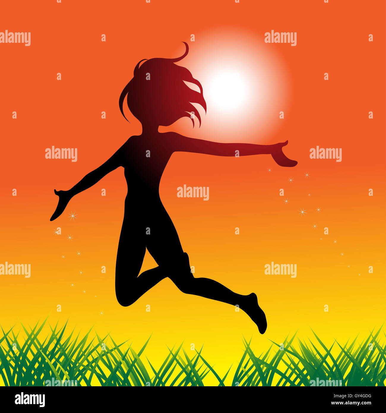 a girl jumping and running around with joy Stock Photo - Alamy