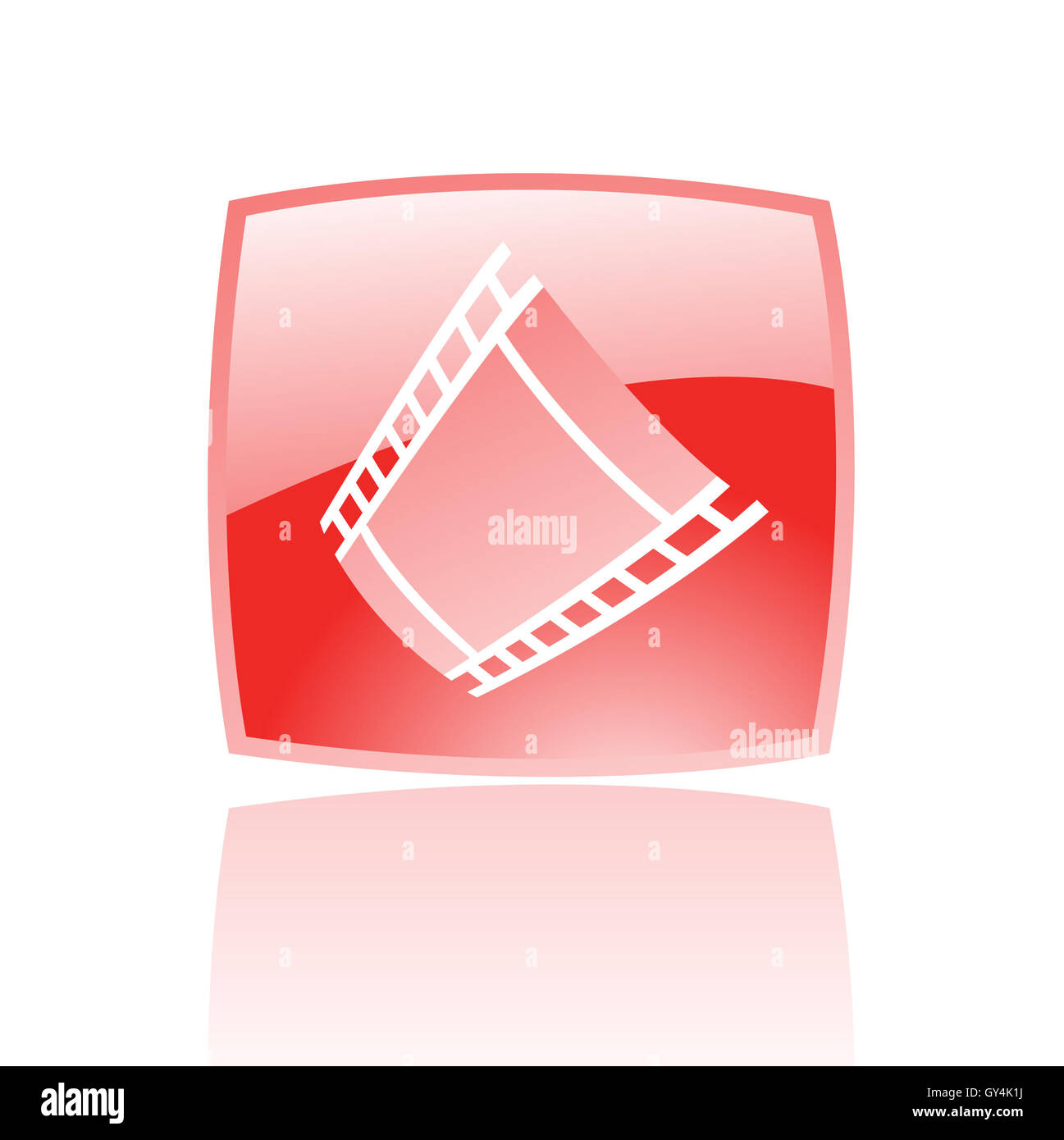 Red film reel in red glass button isolated on white Stock Photo - Alamy