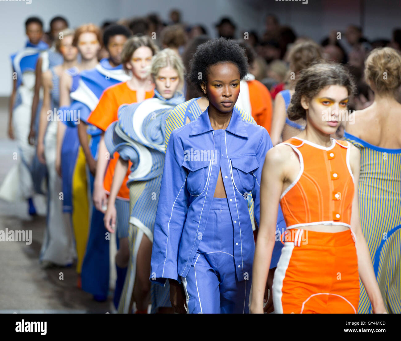 Models on the catwalk during the Fashion East Spring/ Summer 2017 ...