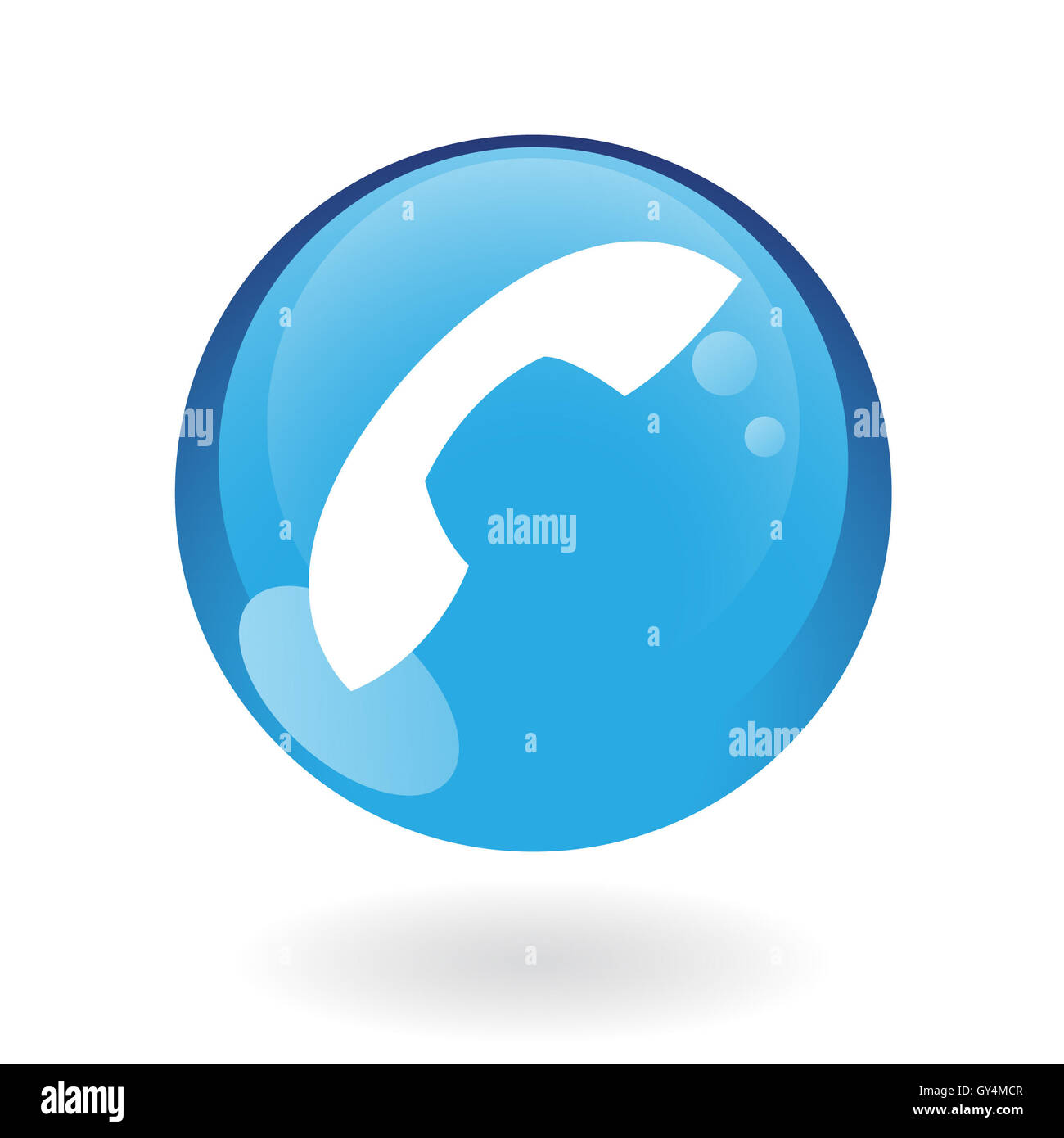 Glossy phone in blue button isolated on white Stock Photo - Alamy