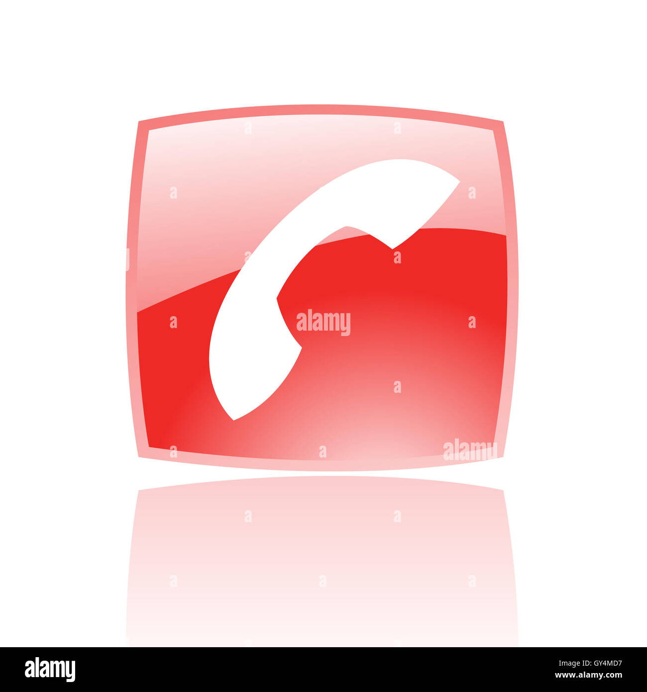 Glossy phone in red button isolated on white Stock Photo - Alamy
