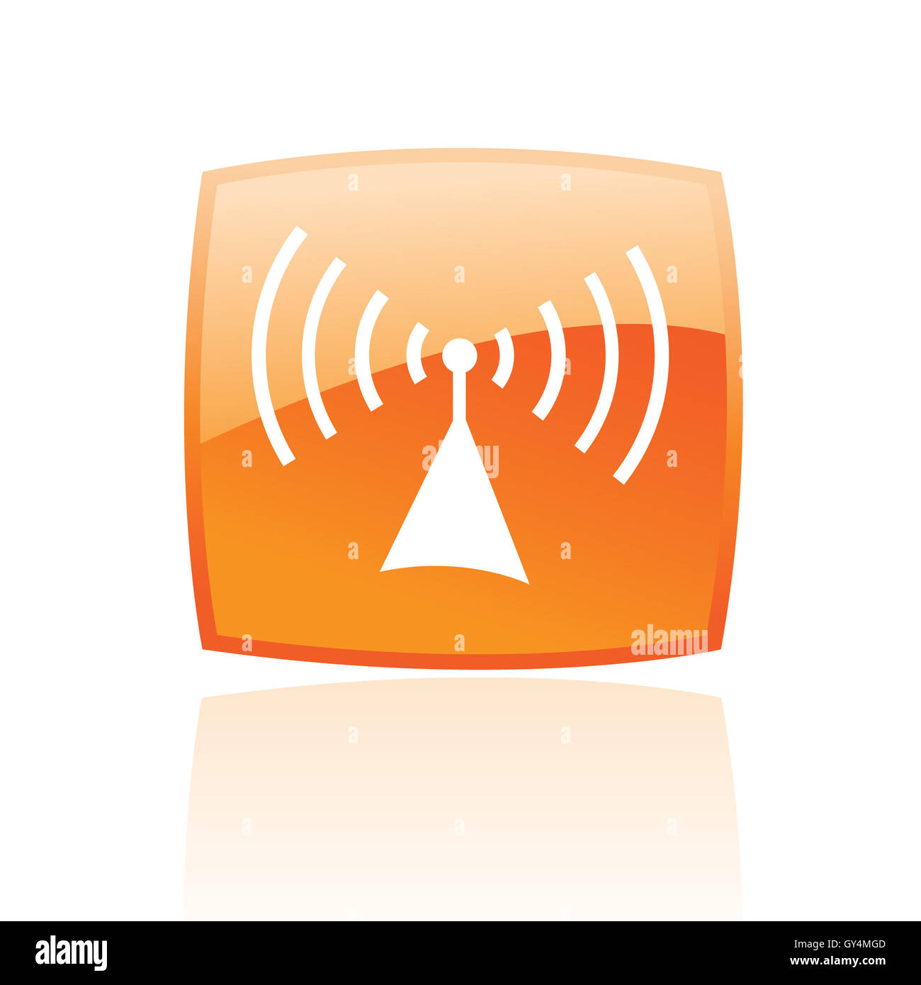 Glossy radio in orange button isolated on white Stock Photo - Alamy