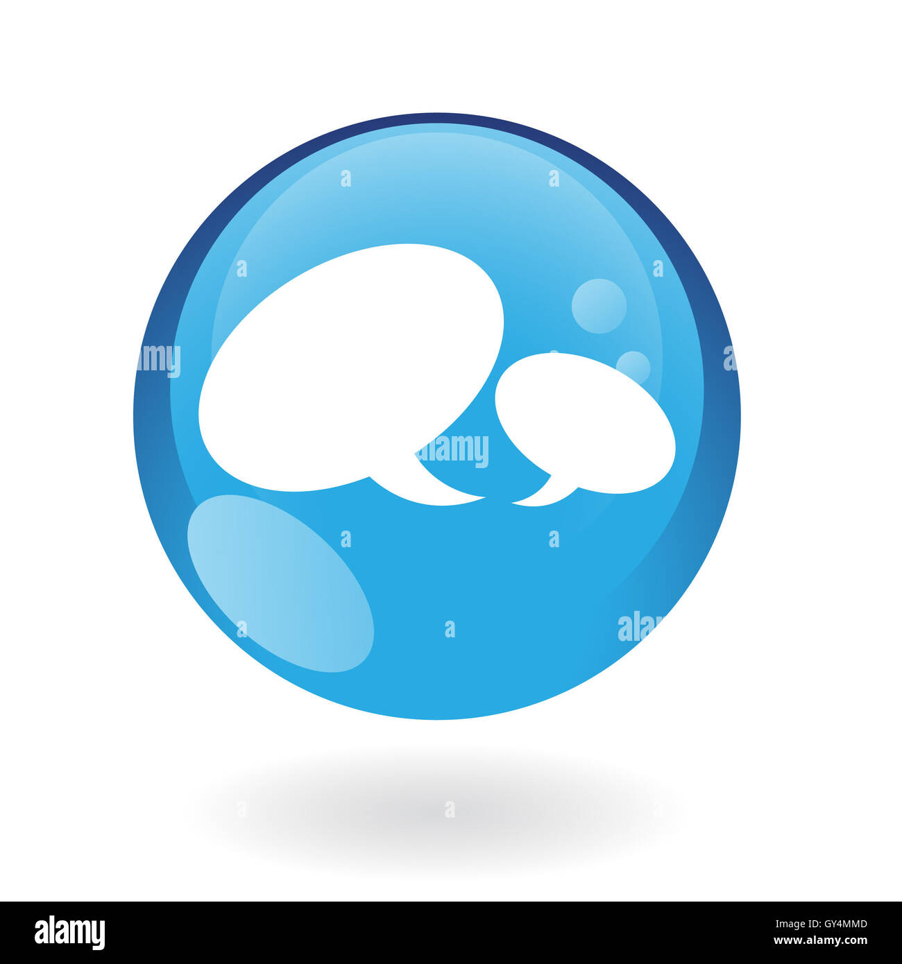 Glossy speech bubbles in blue button isolated on white Stock Photo - Alamy