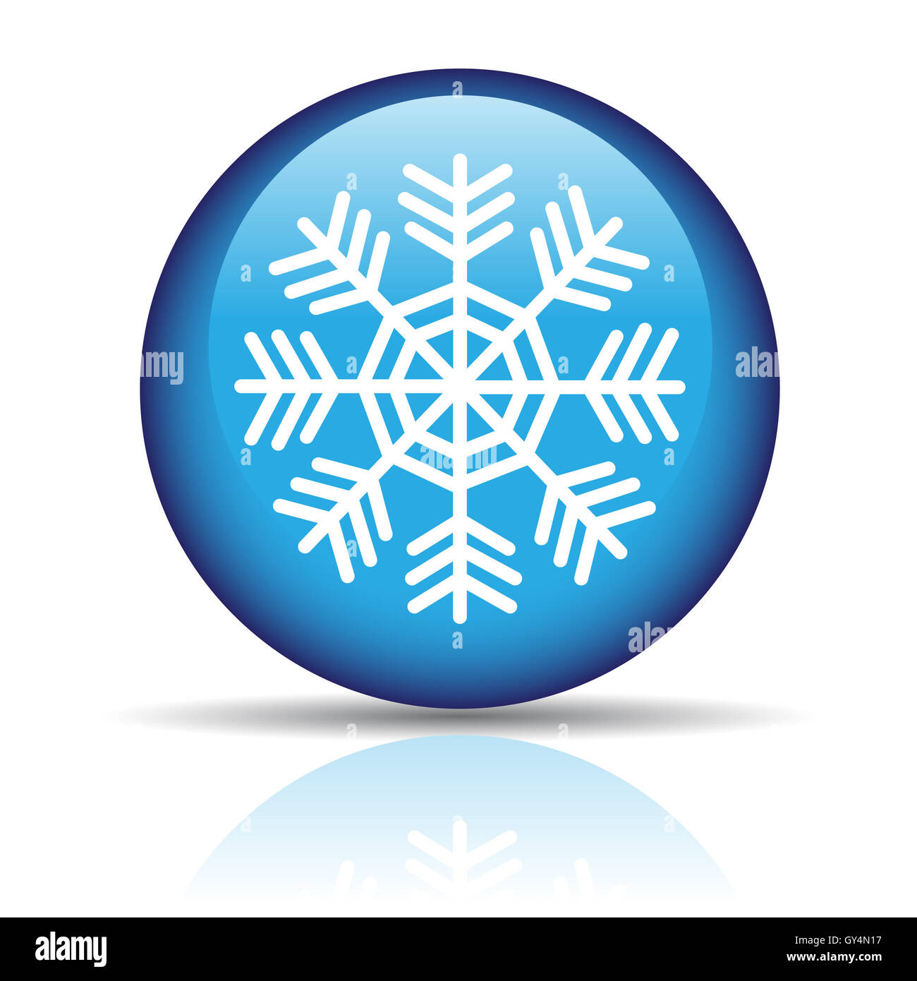 Glossy snowflake in blue button isolated on white Stock Photo - Alamy