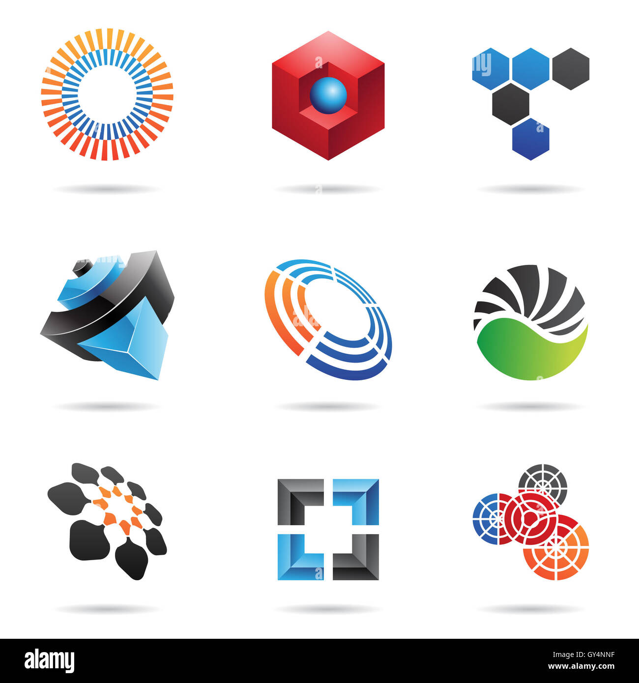 Various colorful abstract icons isolated on a white background Stock ...