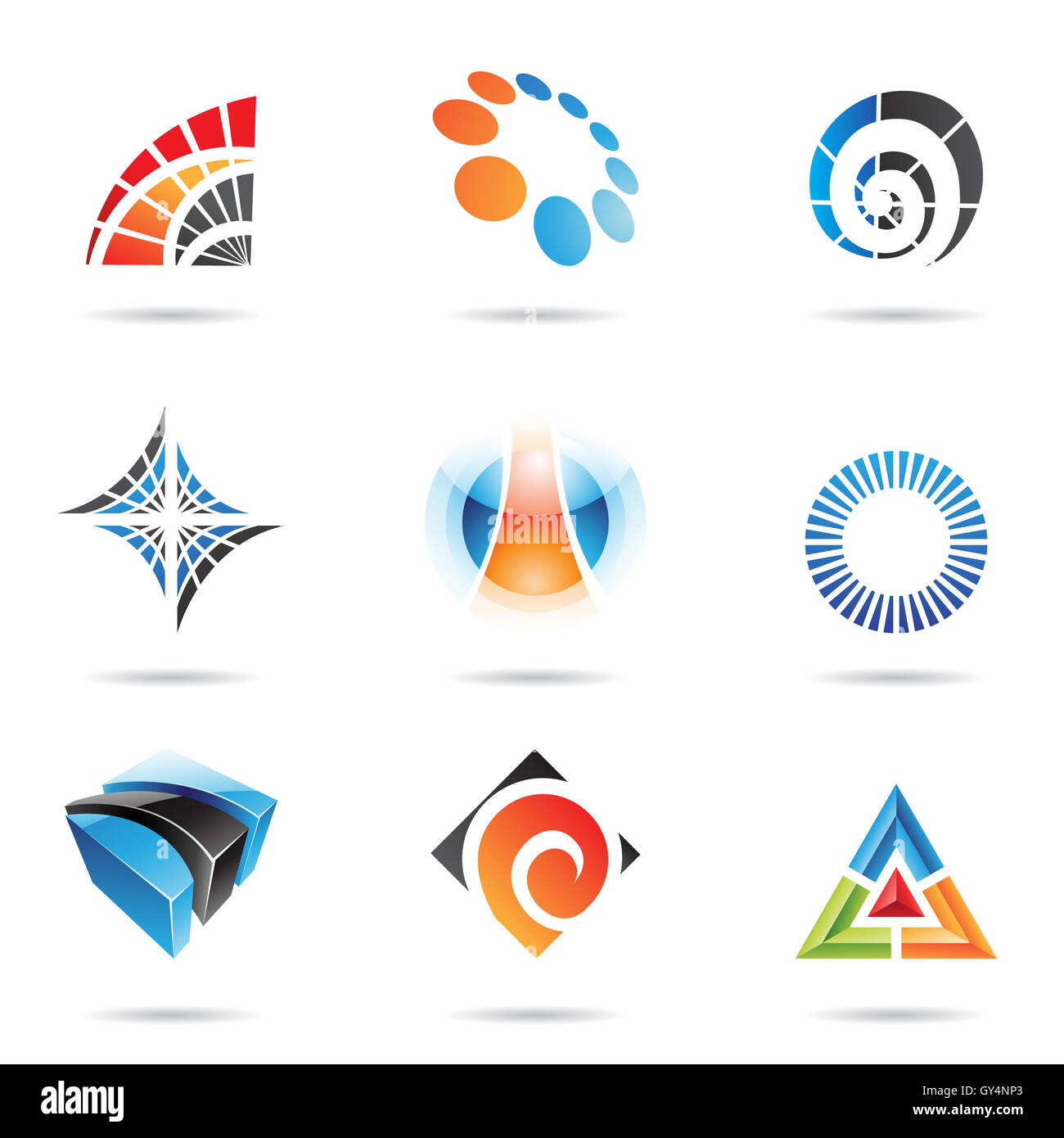 Various colorful abstract icons isolated on a white background Stock ...