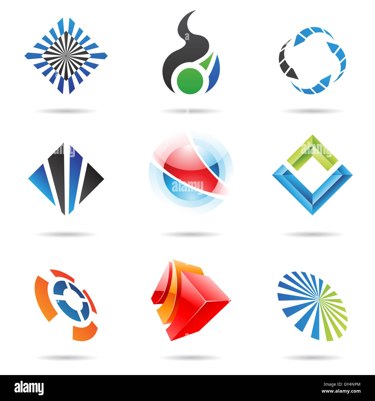 Various colorful abstract icons isolated on a white background Stock ...