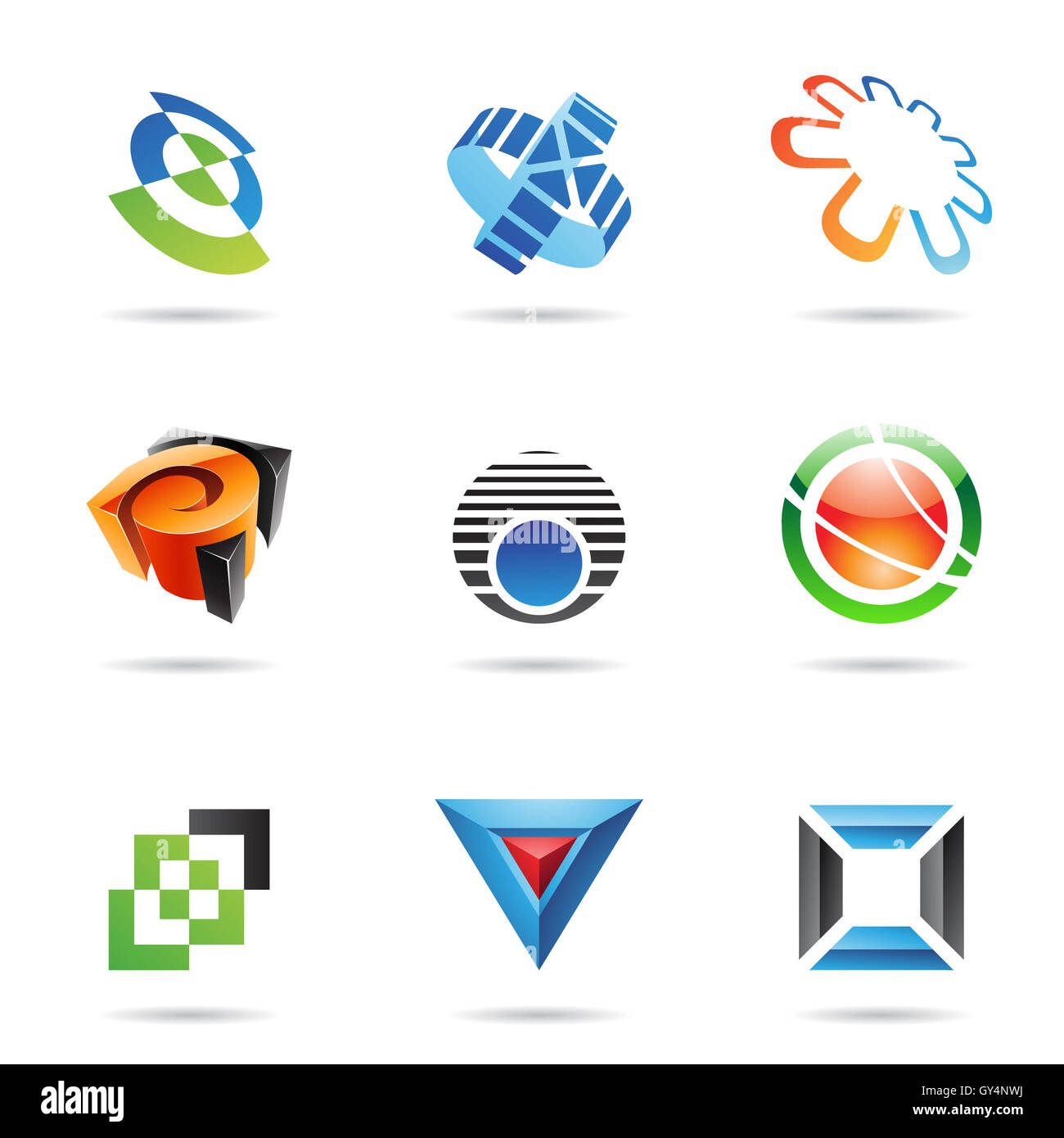 Various colorful abstract icons isolated on a white background Stock ...