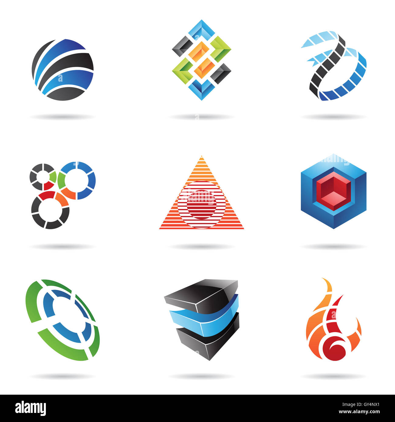 Various colorful abstract icons isolated on a white background Stock ...