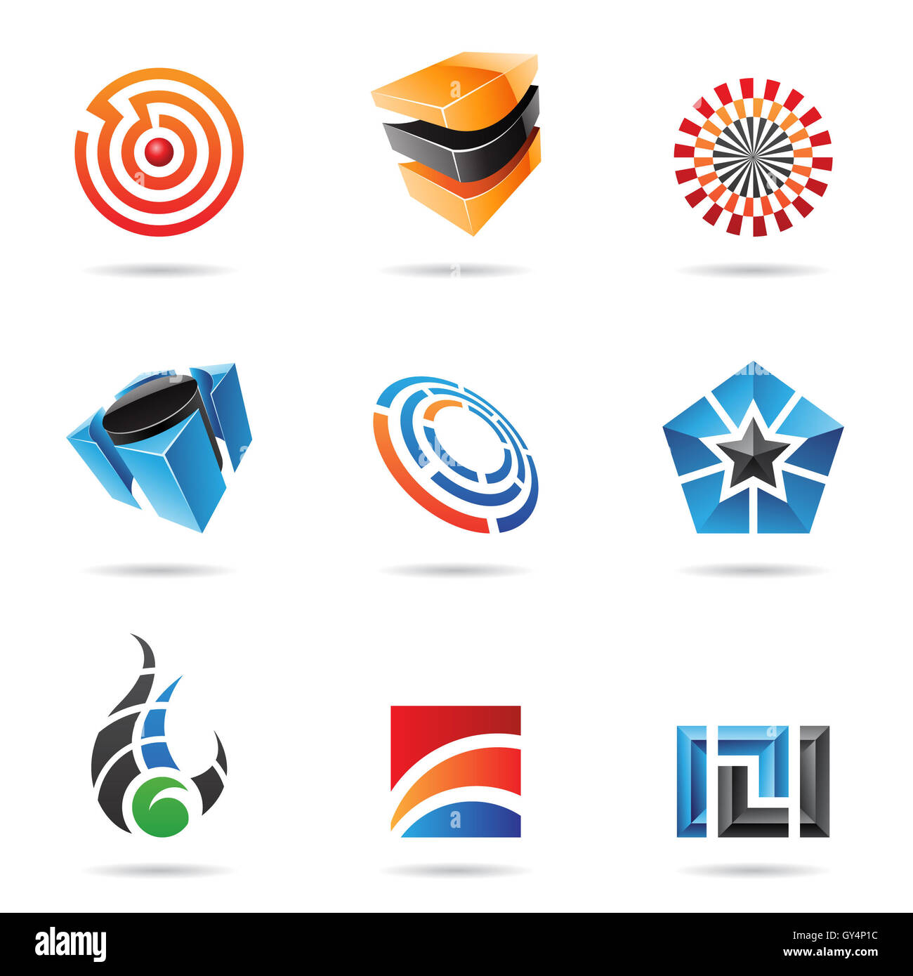 Various colorful abstract icons isolated on a white background Stock ...