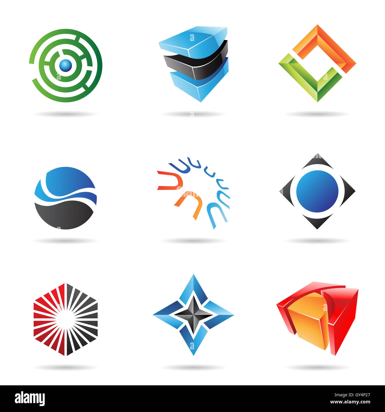 Various colorful abstract icons isolated on a white background Stock ...