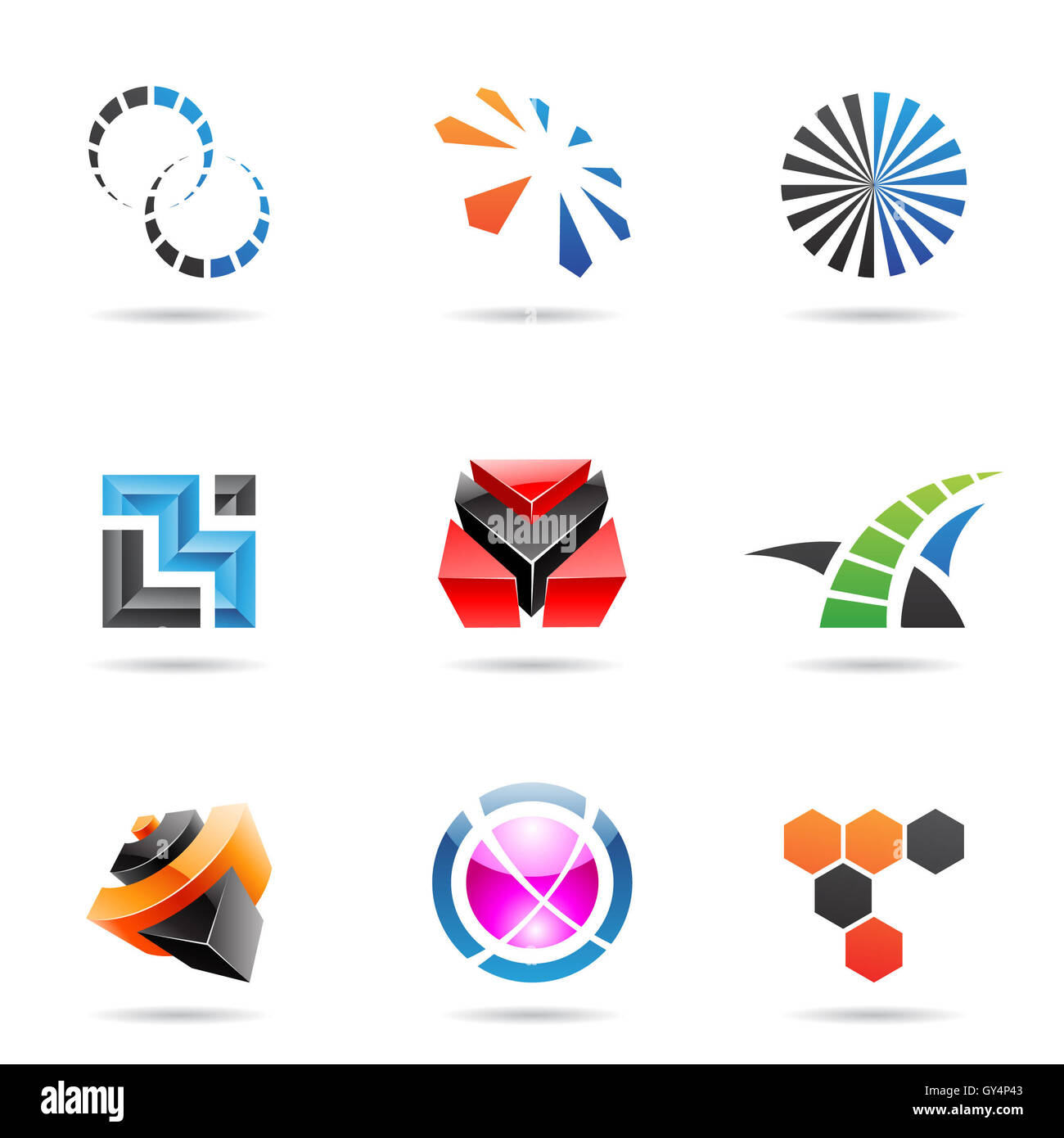 Various colorful abstract icons isolated on a white background Stock ...