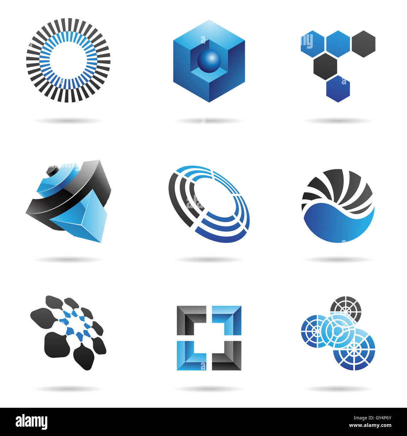 Various blue abstract icons isolated on a white background Stock Photo ...