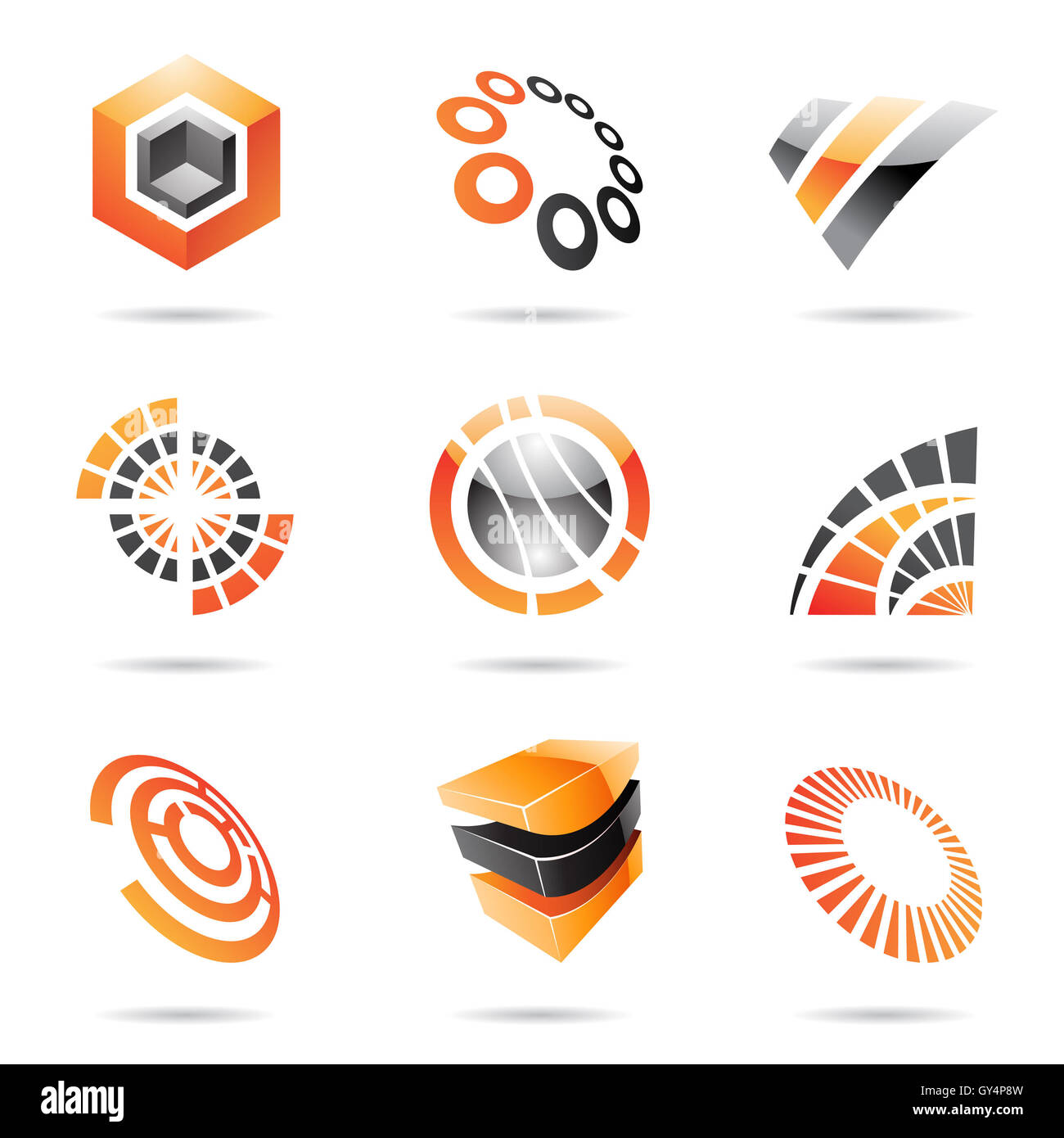 Various orange abstract icons isolated on a white background Stock ...