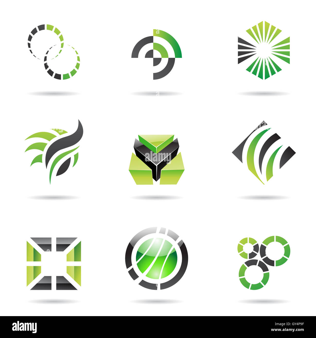 Various green abstract icons isolated on a white background Stock Photo ...