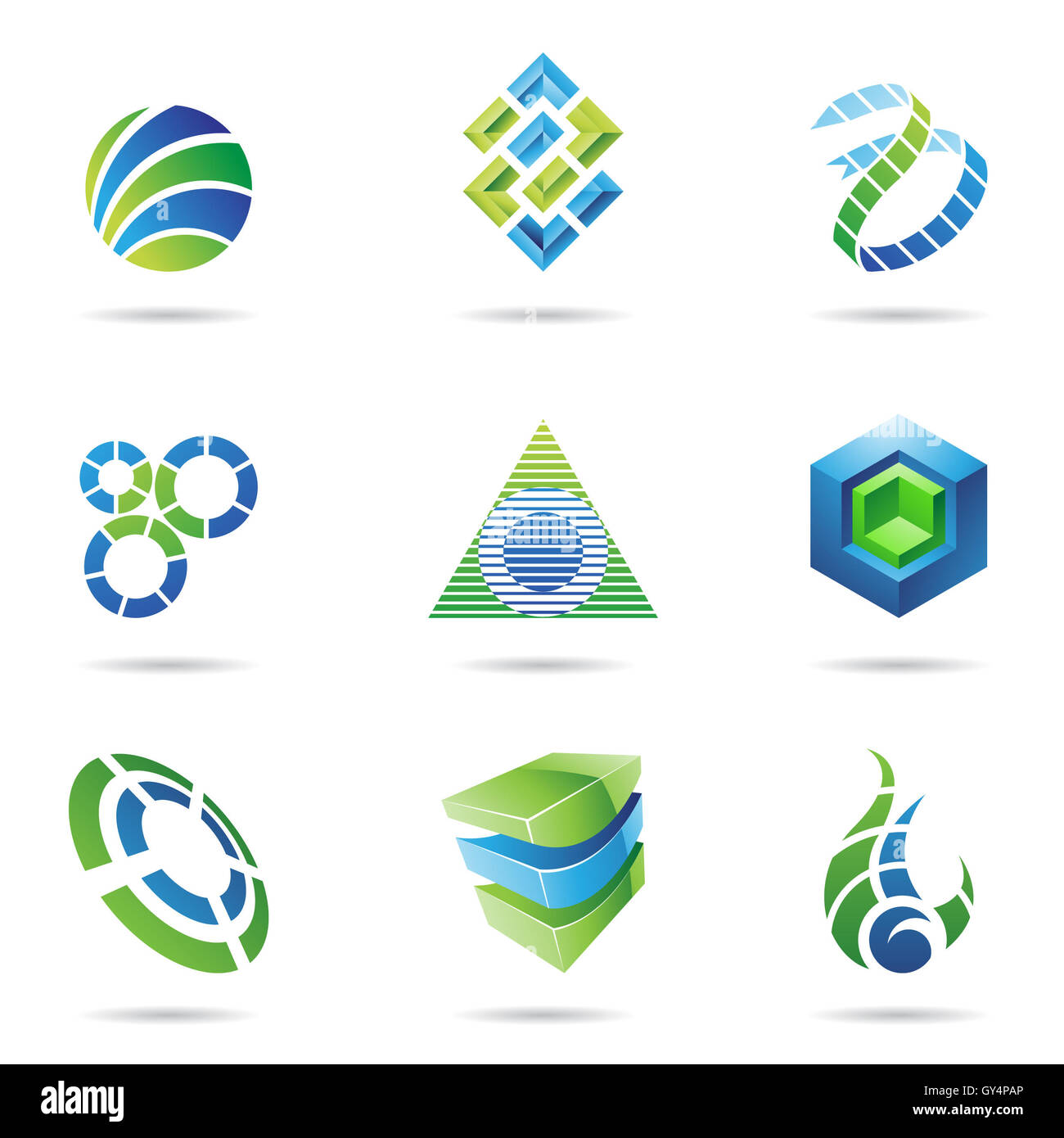 Abstract blue and green icon set isolated on a white background Stock ...