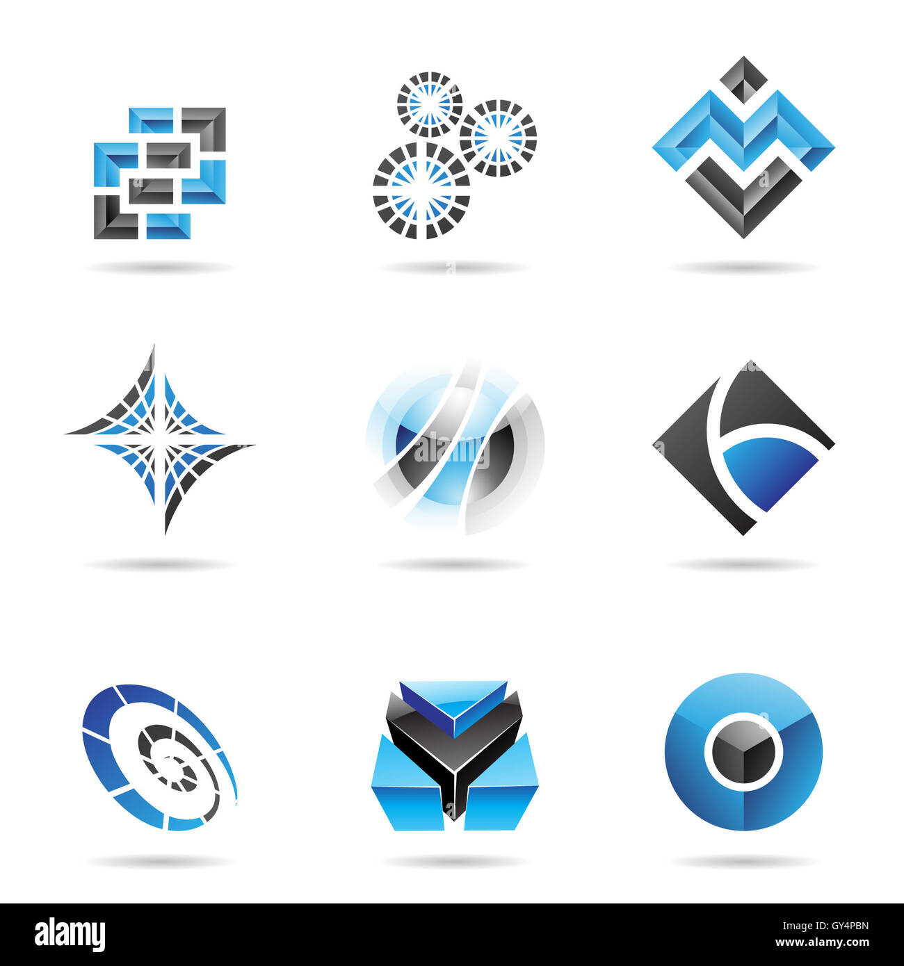Abstract blue and black icon set isolated on a white background Stock ...
