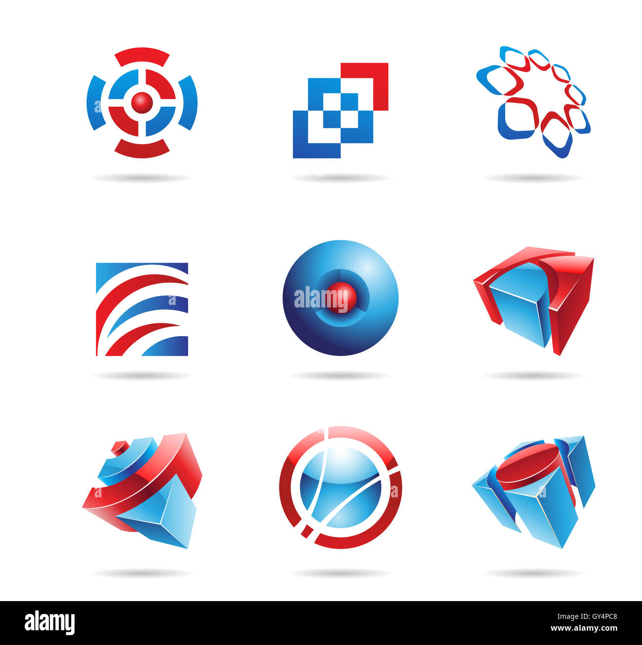 Abstract blue and red icon set isolated on a white background Stock ...