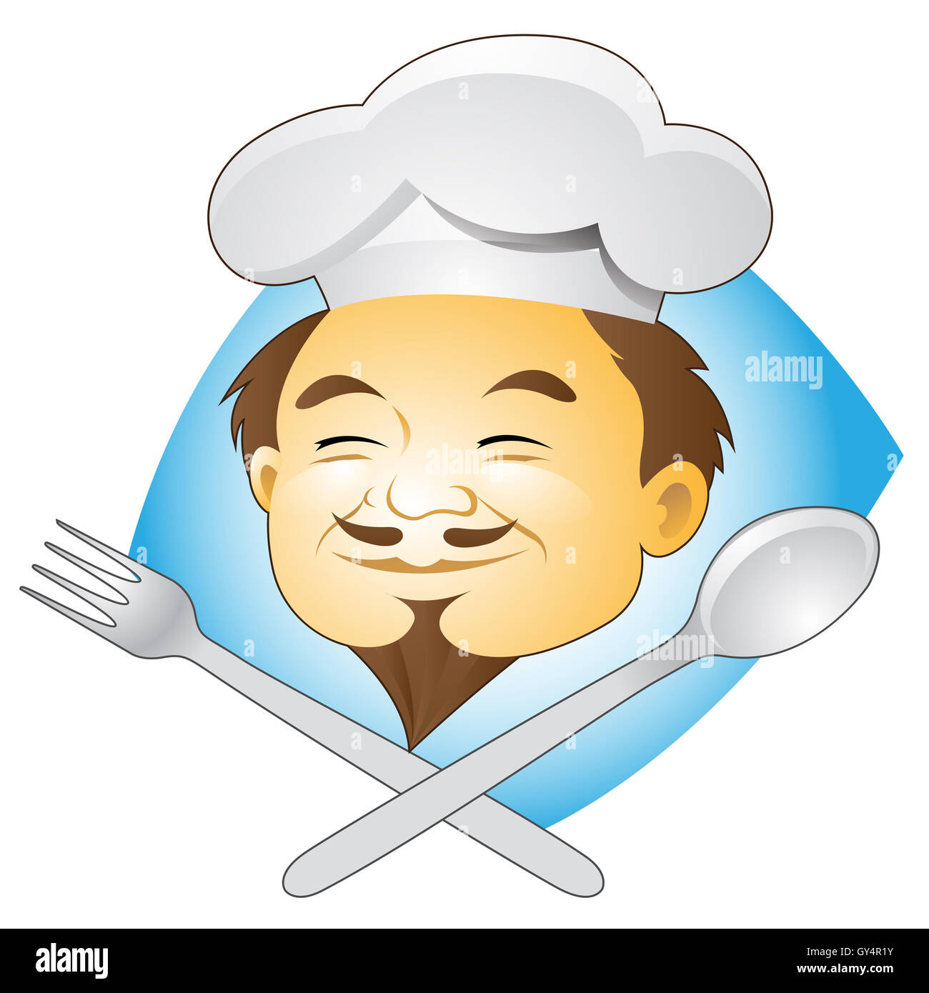 Vector Illustration of Smiling Chef with Cutlery Stock Photo - Alamy