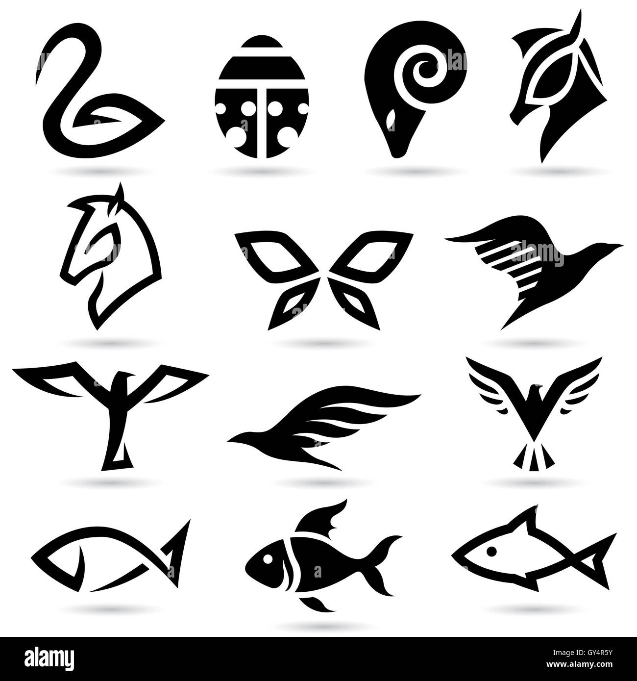 Vector illustration of animal icons silhouettes Stock Photo - Alamy