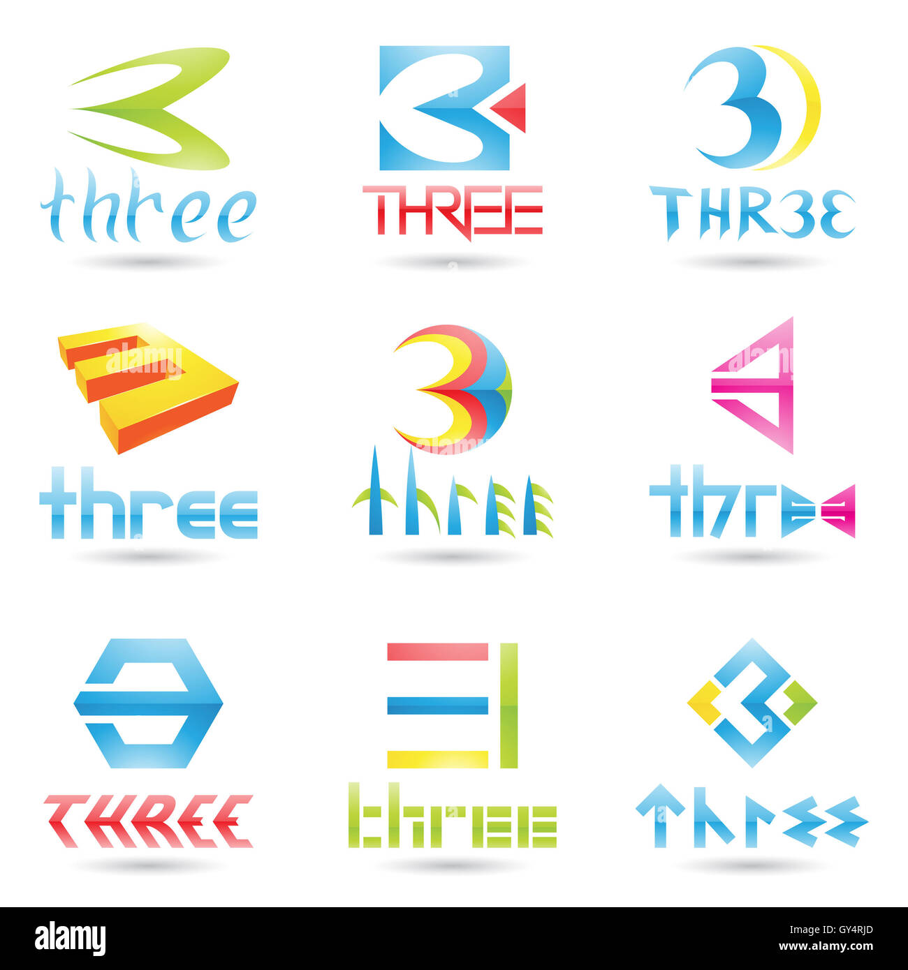 Vector illustration of Icons for number three isolated on white ...