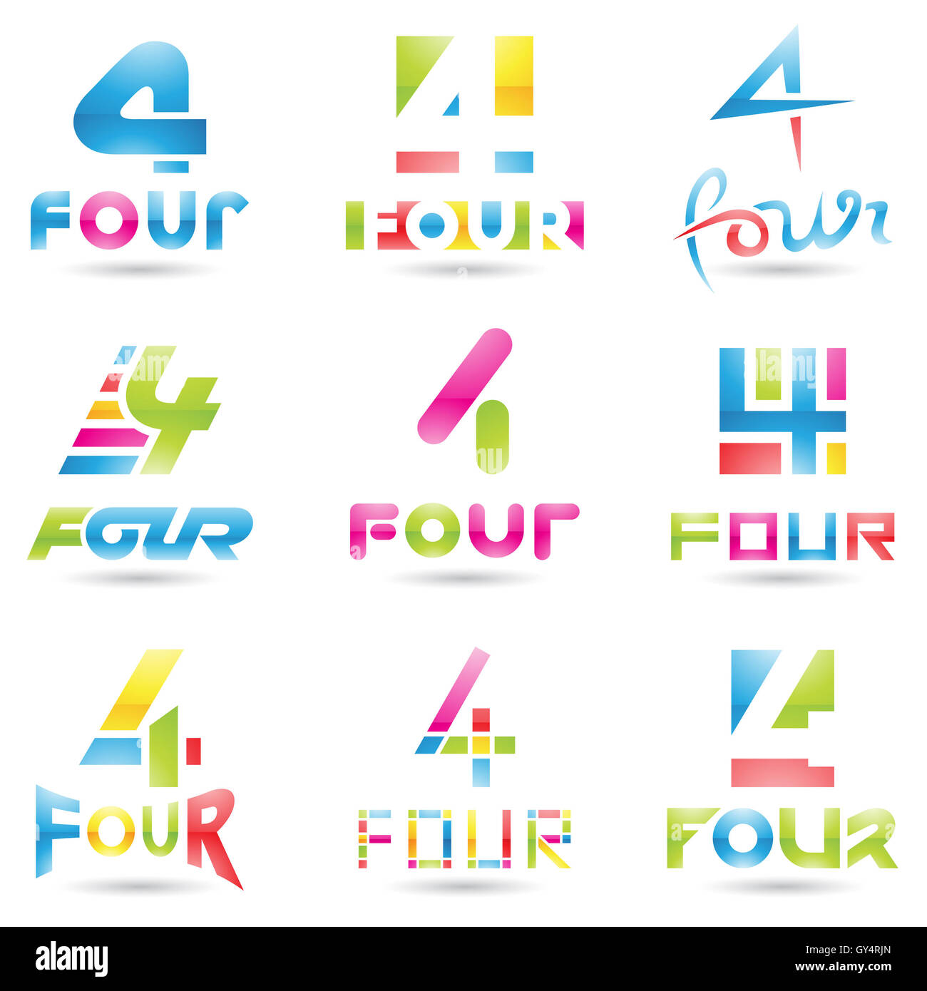 Vector illustration of Icons for number four isolated on white ...