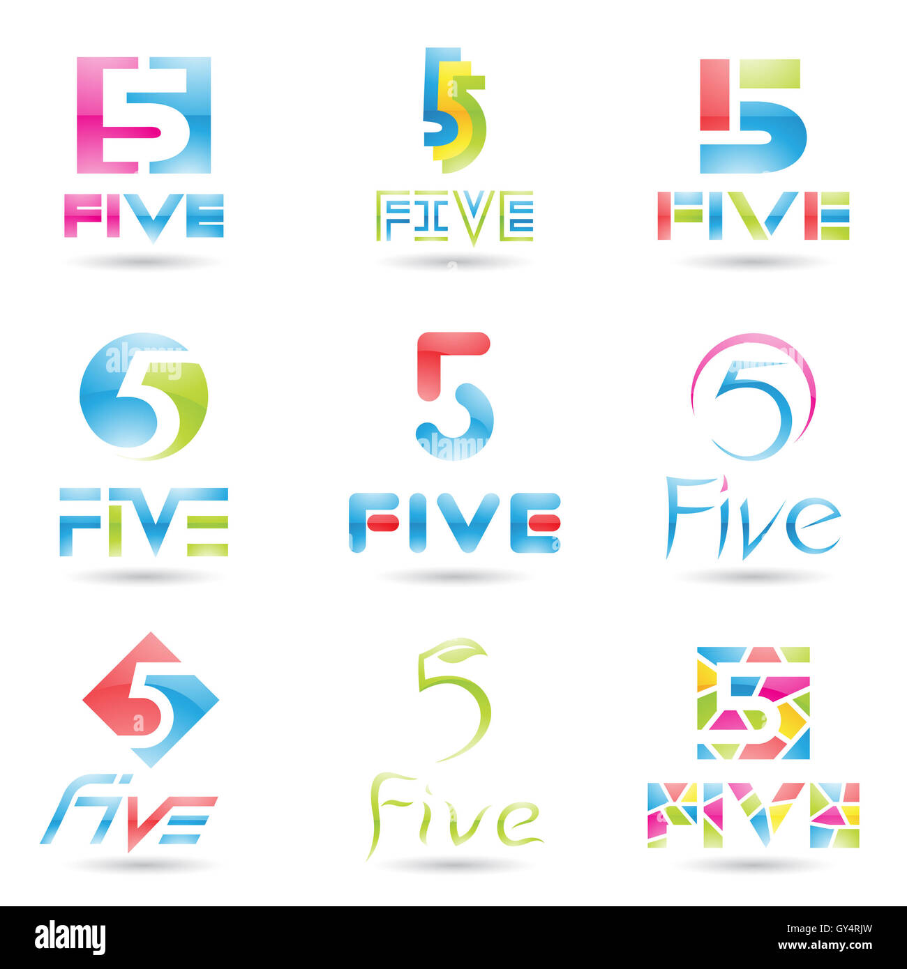 Vector illustration of Icons for number five isolated on white ...