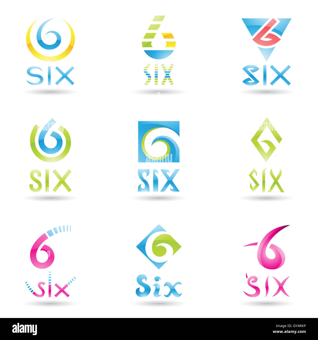 Vector illustration of Icons for number six isolated on white ...