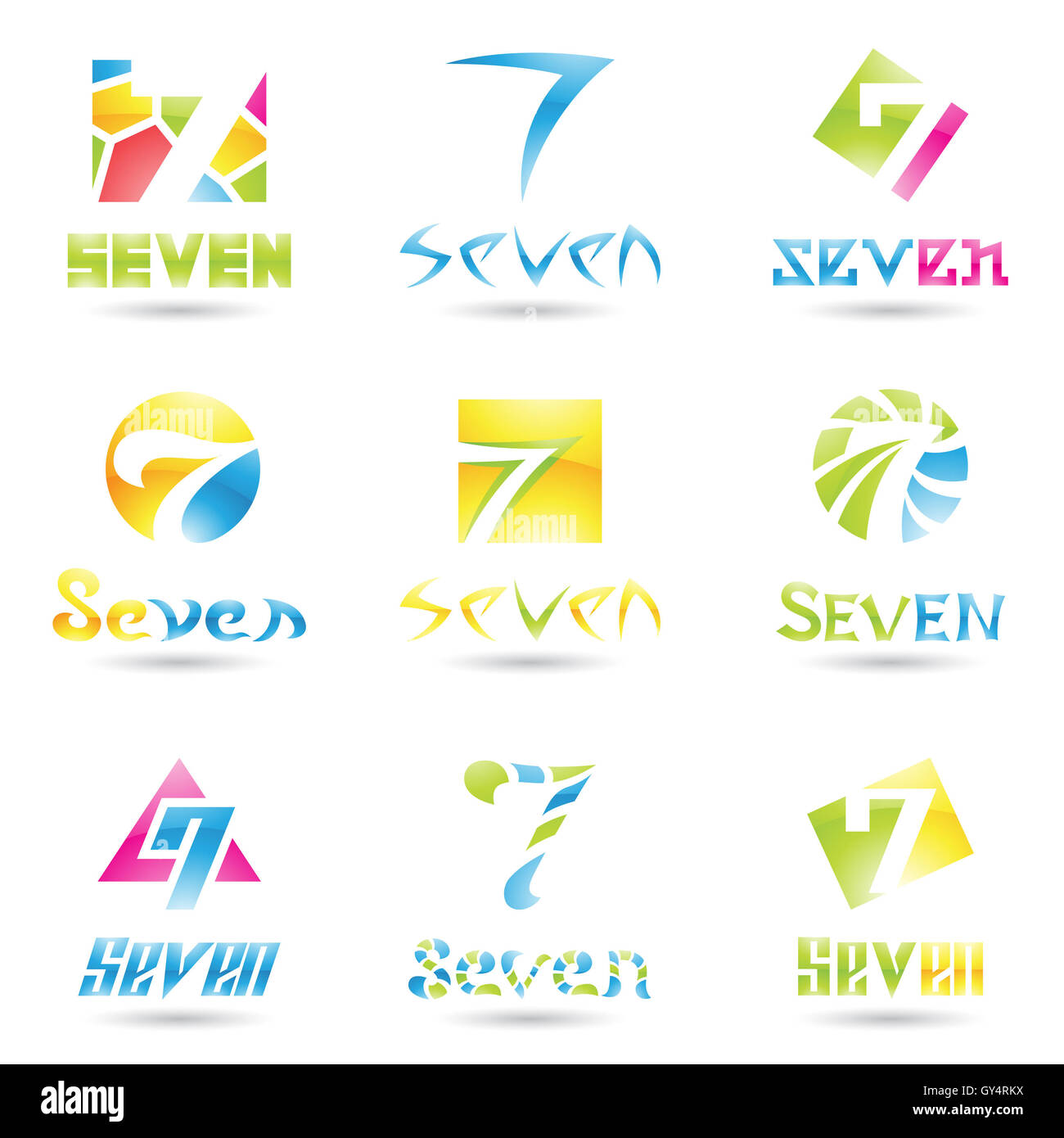 Vector illustration of Icons for number seven isolated on white ...