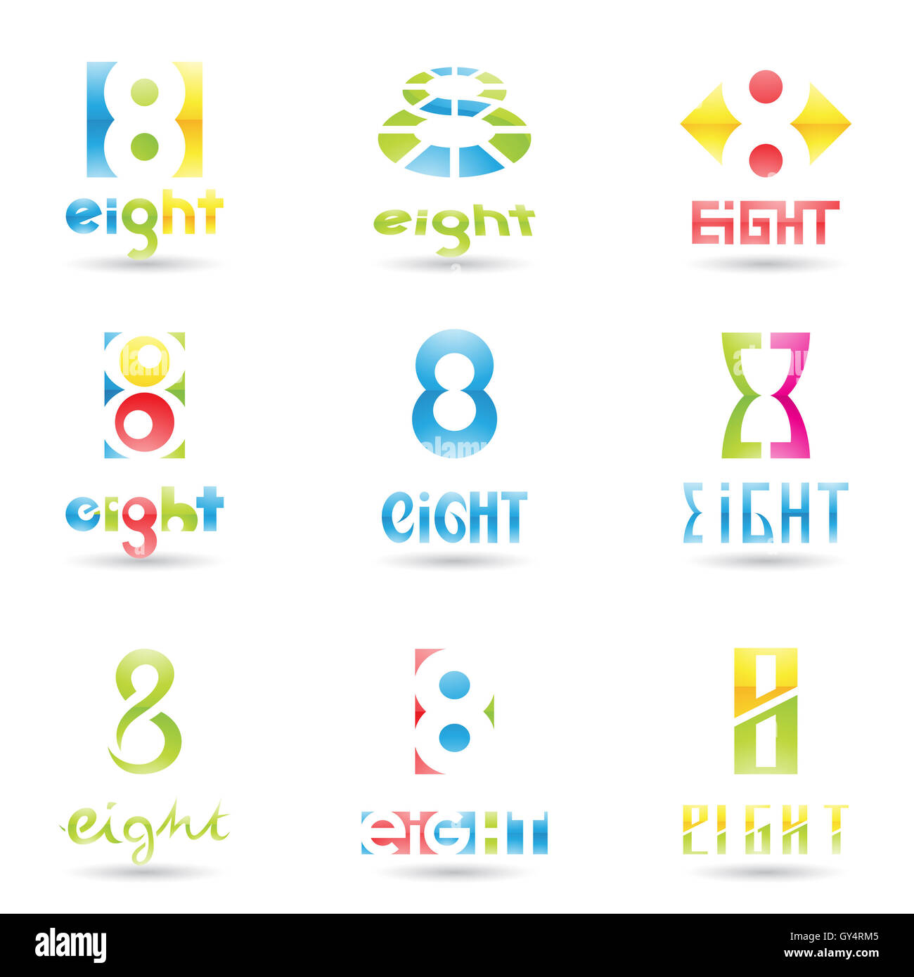 Vector illustration of Icons for number eight isolated on white ...