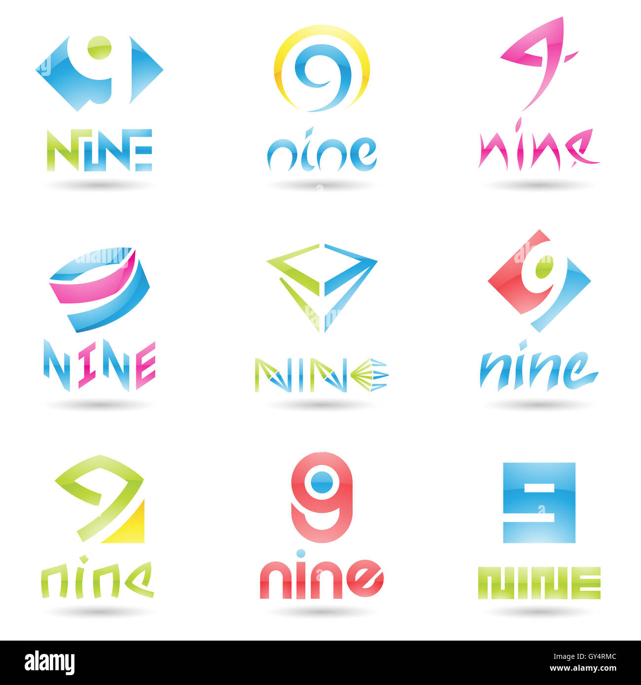 Vector illustration of Icons for number nine isolated on white ...