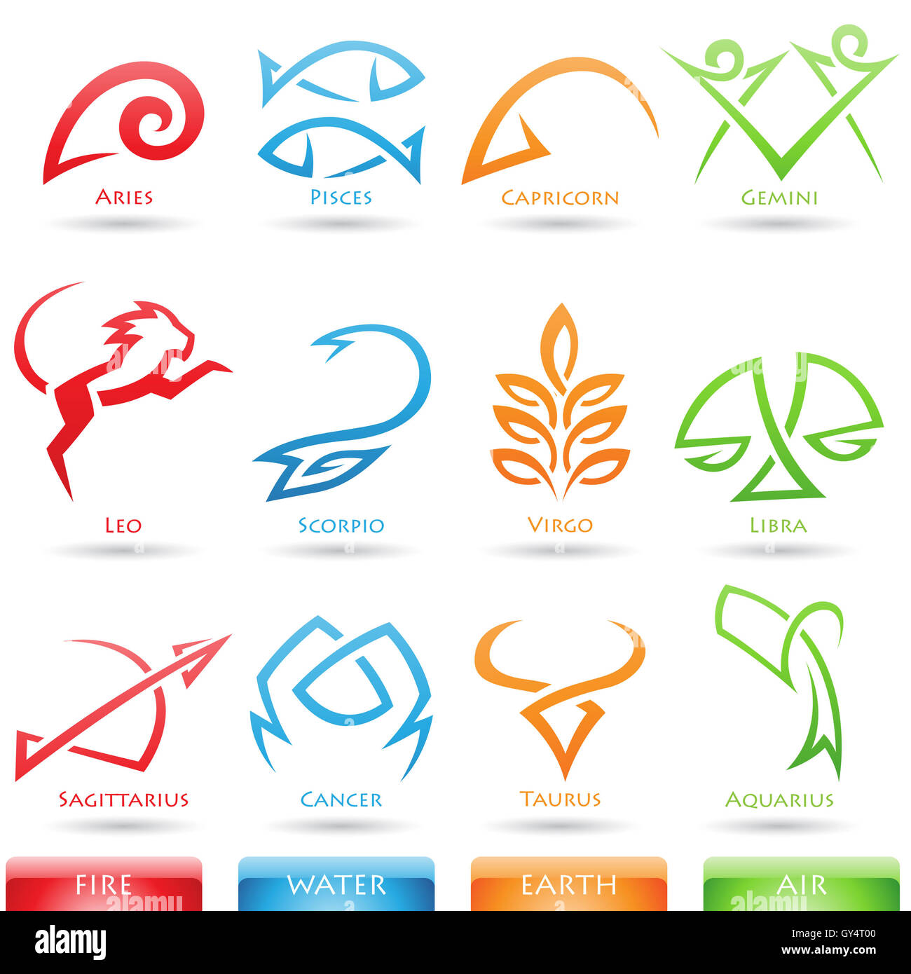 Vector illustration of simplistic zodiac star signs isolated on a white ...
