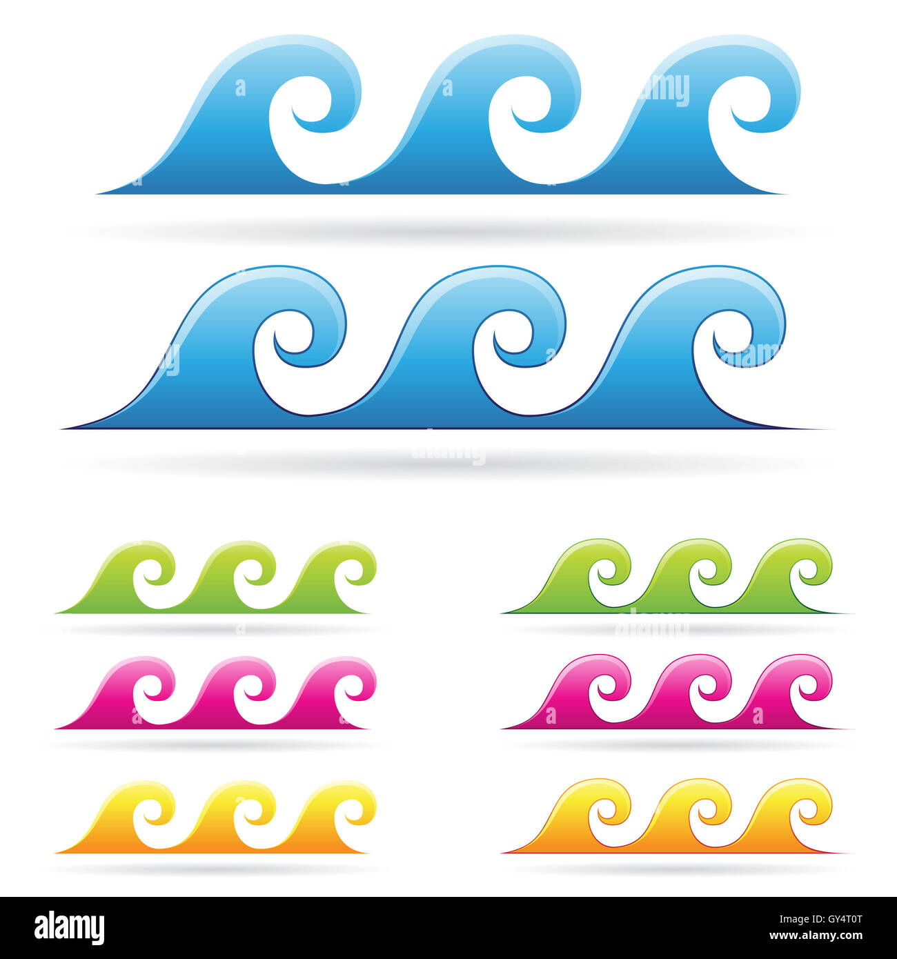 Vector illustration of colorful waves in blue, green, orange and ...