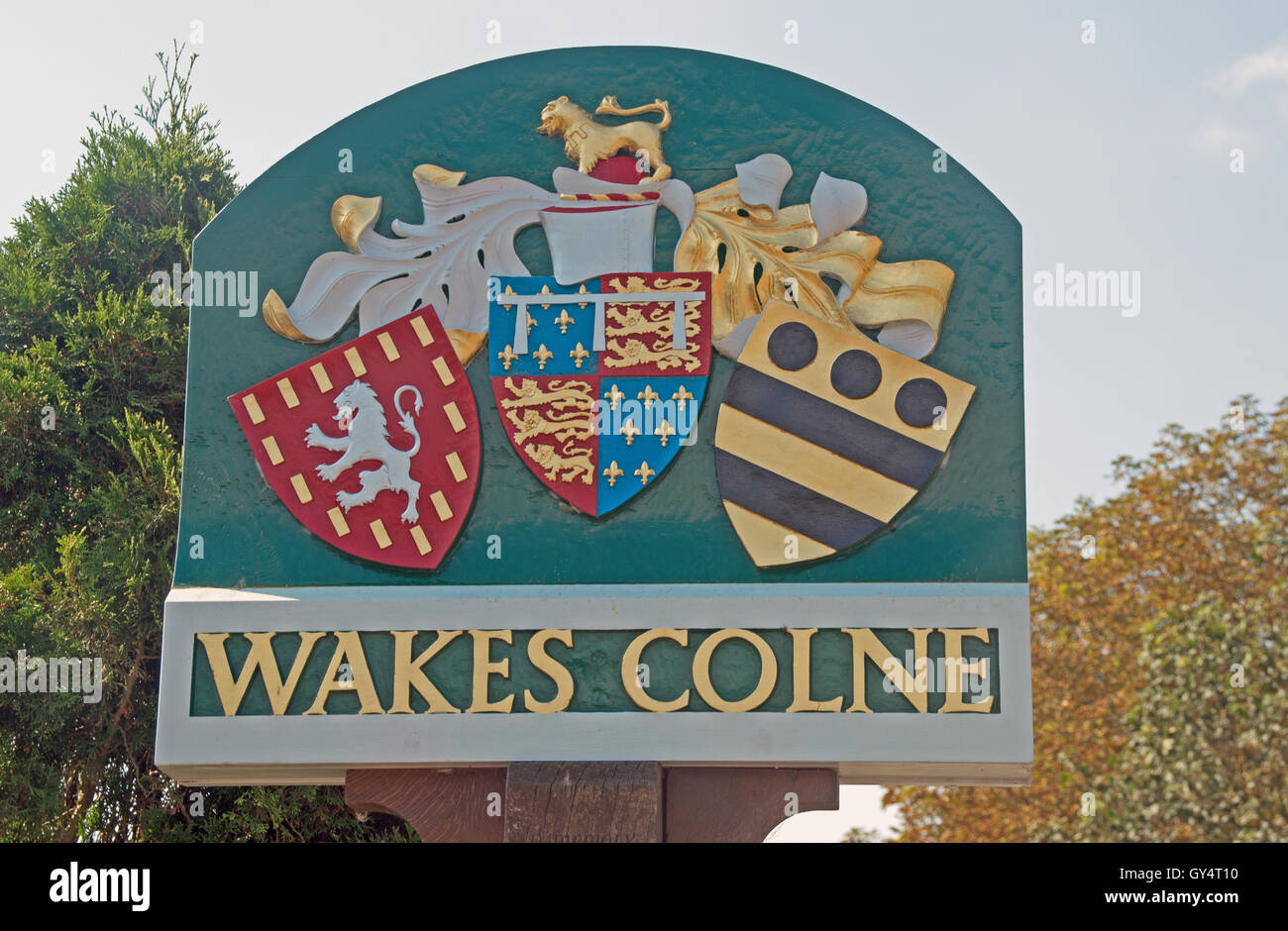Wakes Colne, Village Sign, Essex, England Stock Photo - Alamy