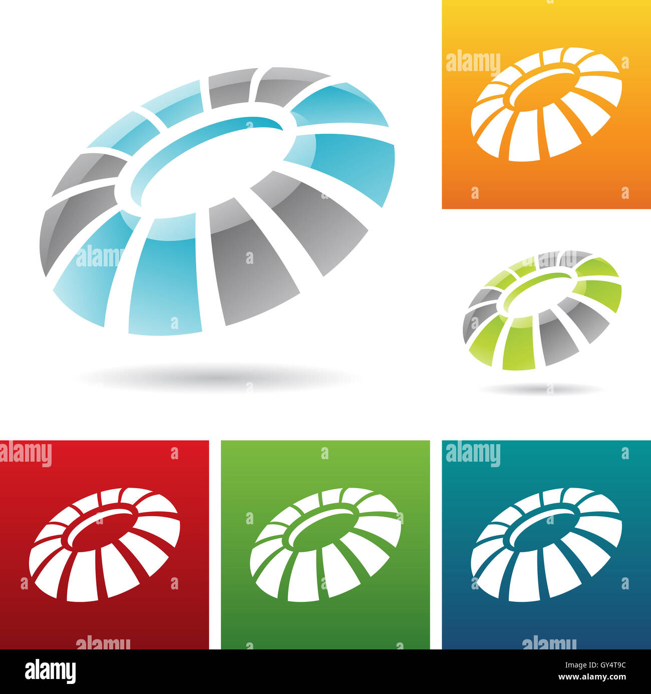 vector illustration of revolving round abstract icons Stock Photo - Alamy