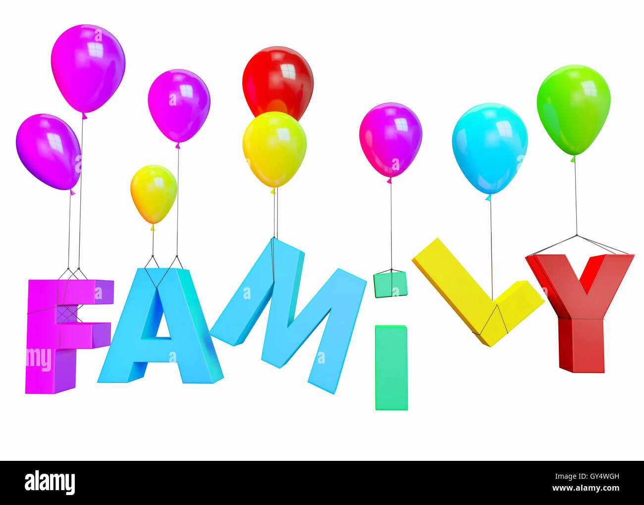 Family on balloons Stock Photo - Alamy