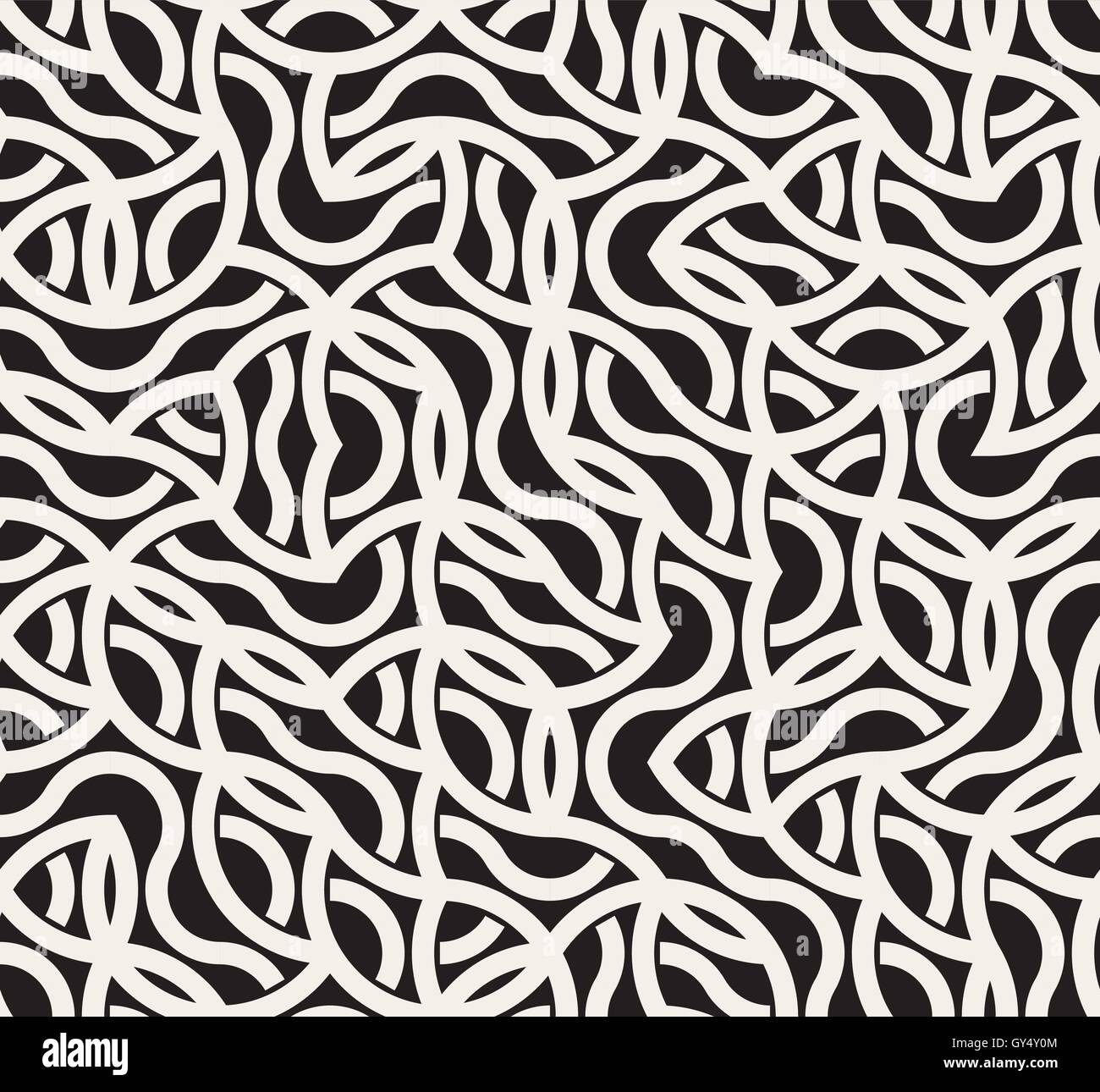 Vector Seamless Black And White Irregular Arc Lines Maze Pattern Stock ...