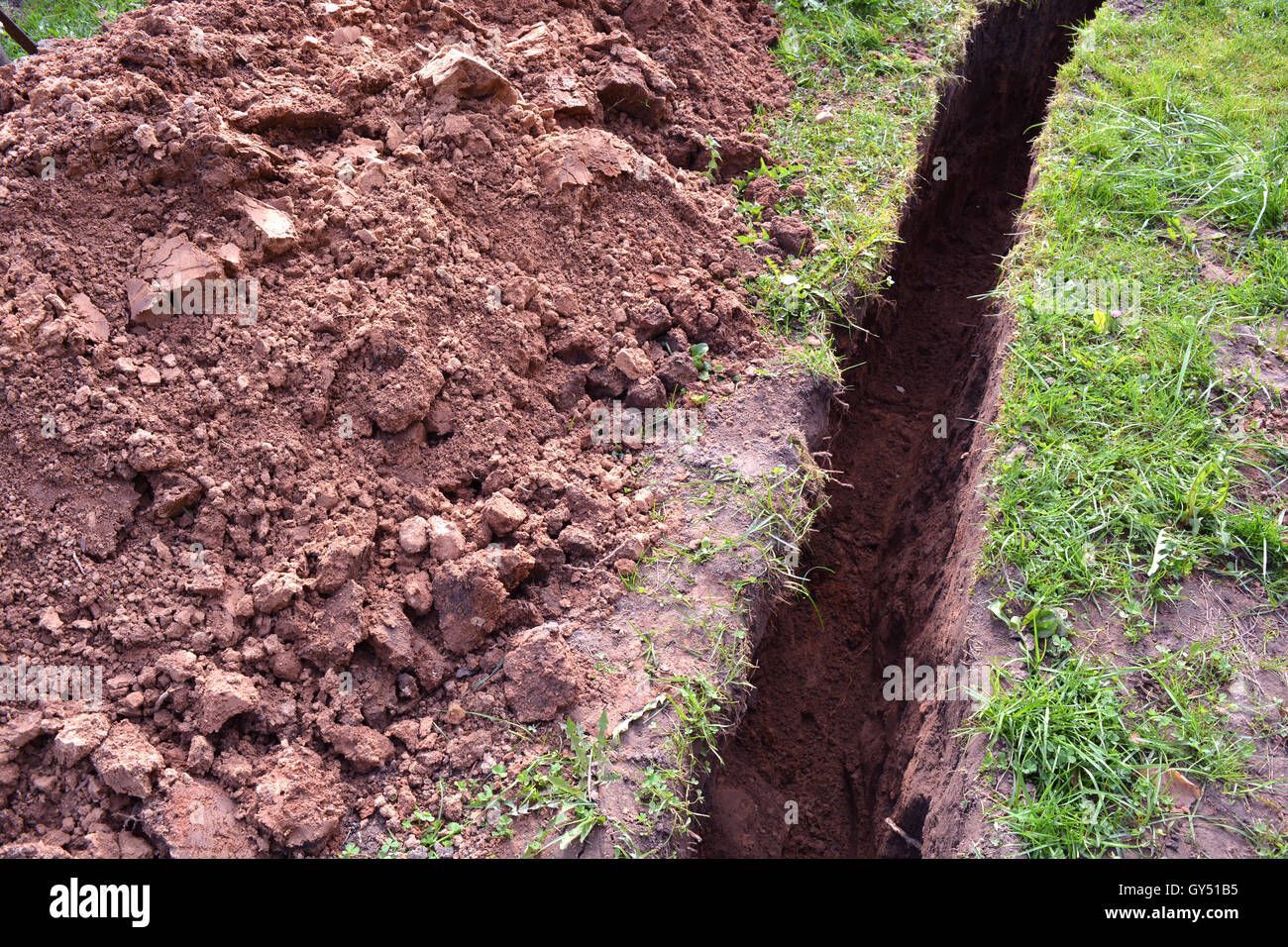 Ditch in the clay soil meadow Stock Photo - Alamy