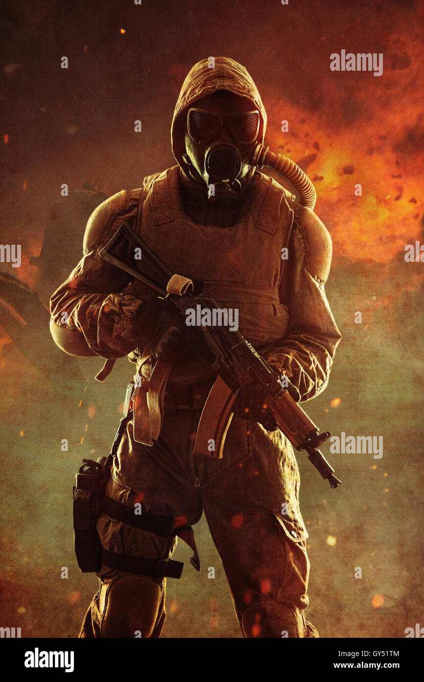 Studio shot nuclear survivor with weapons Stock Photo - Alamy