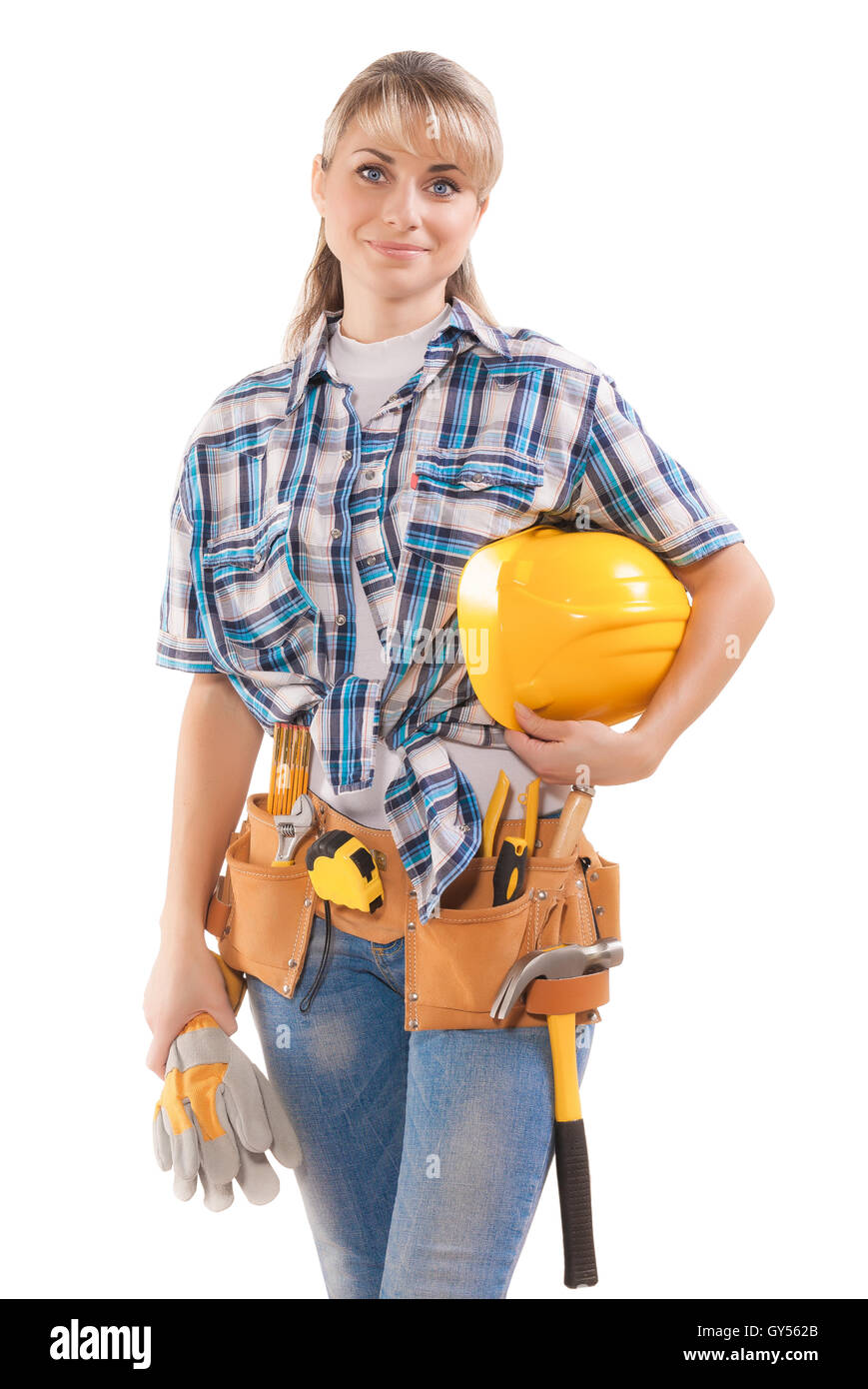 female worker with tools isolated Stock Photo - Alamy
