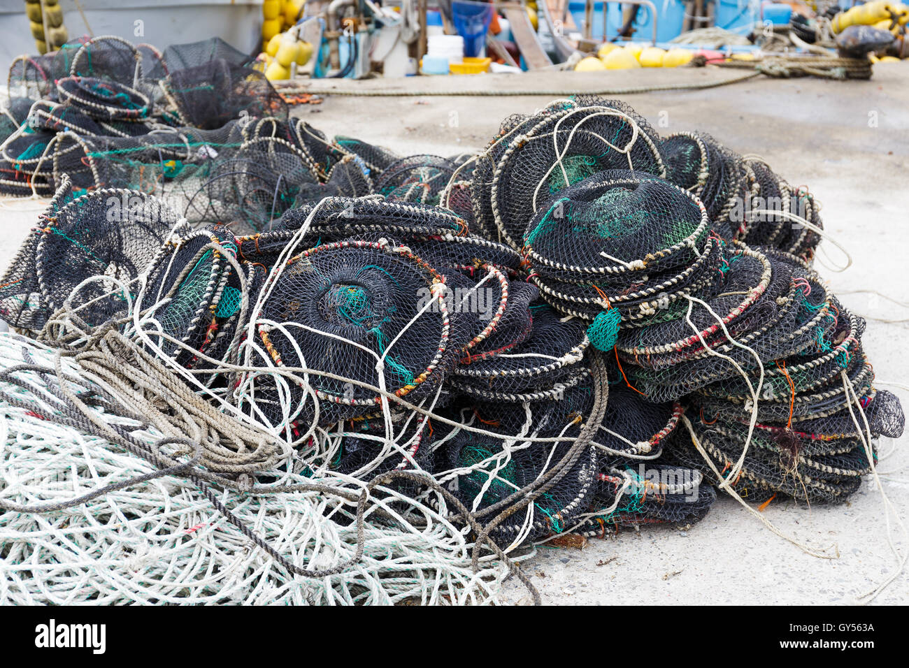 Empty seafood net traps Stock Photo - Alamy