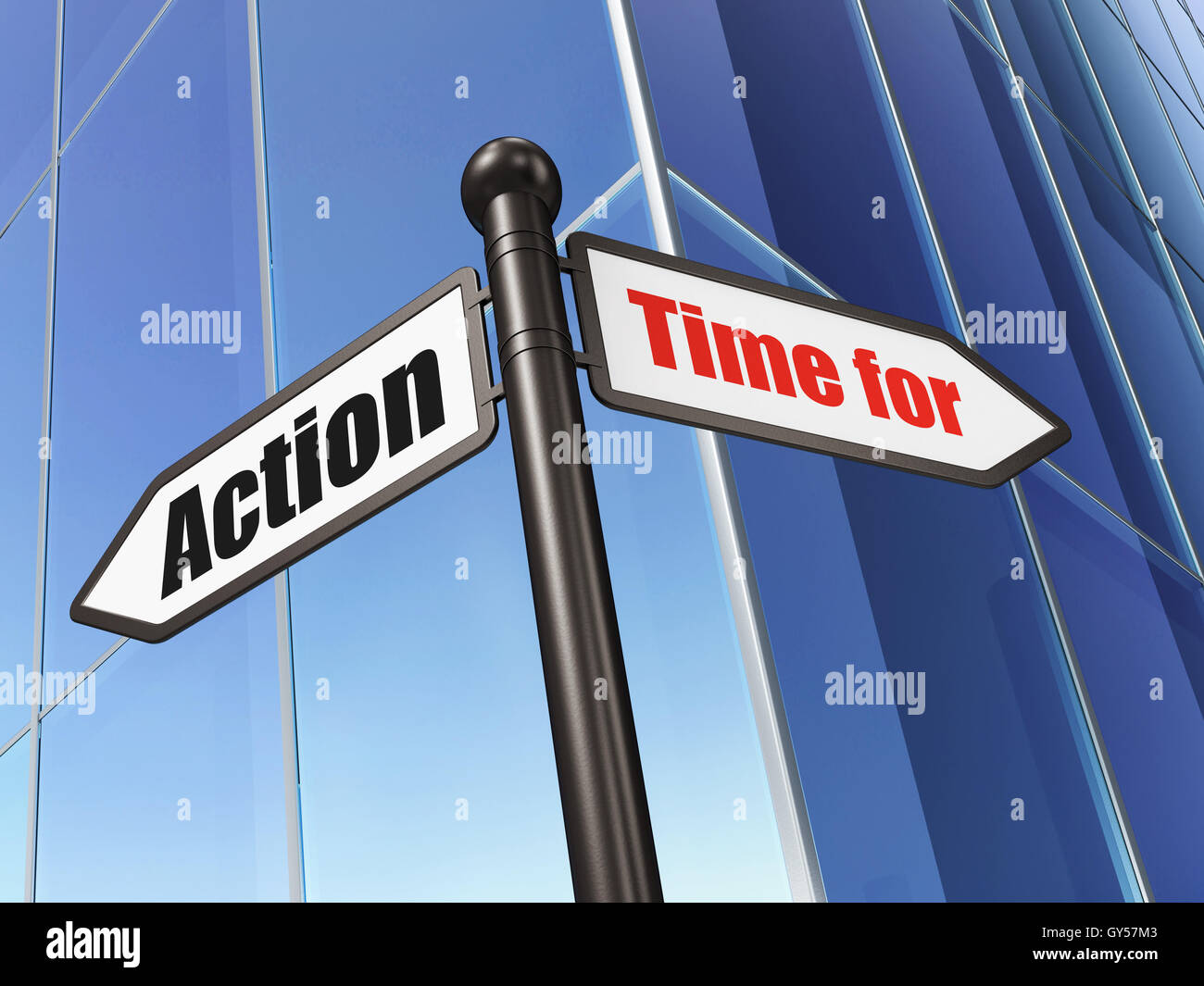 Timeline concept: sign Time for Action on Building background Stock ...